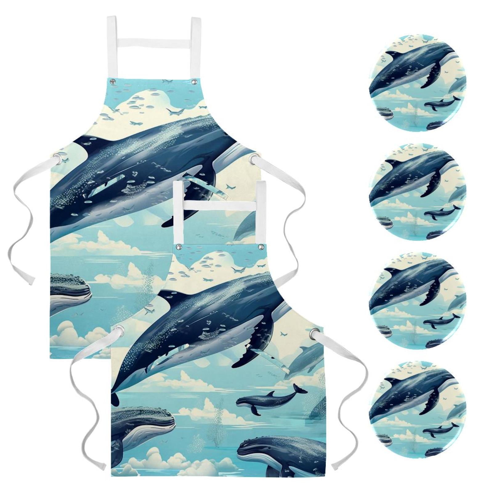 Whale 2 Pack Waterproof Button Sets with Pockets and Badge - Art Apron ...