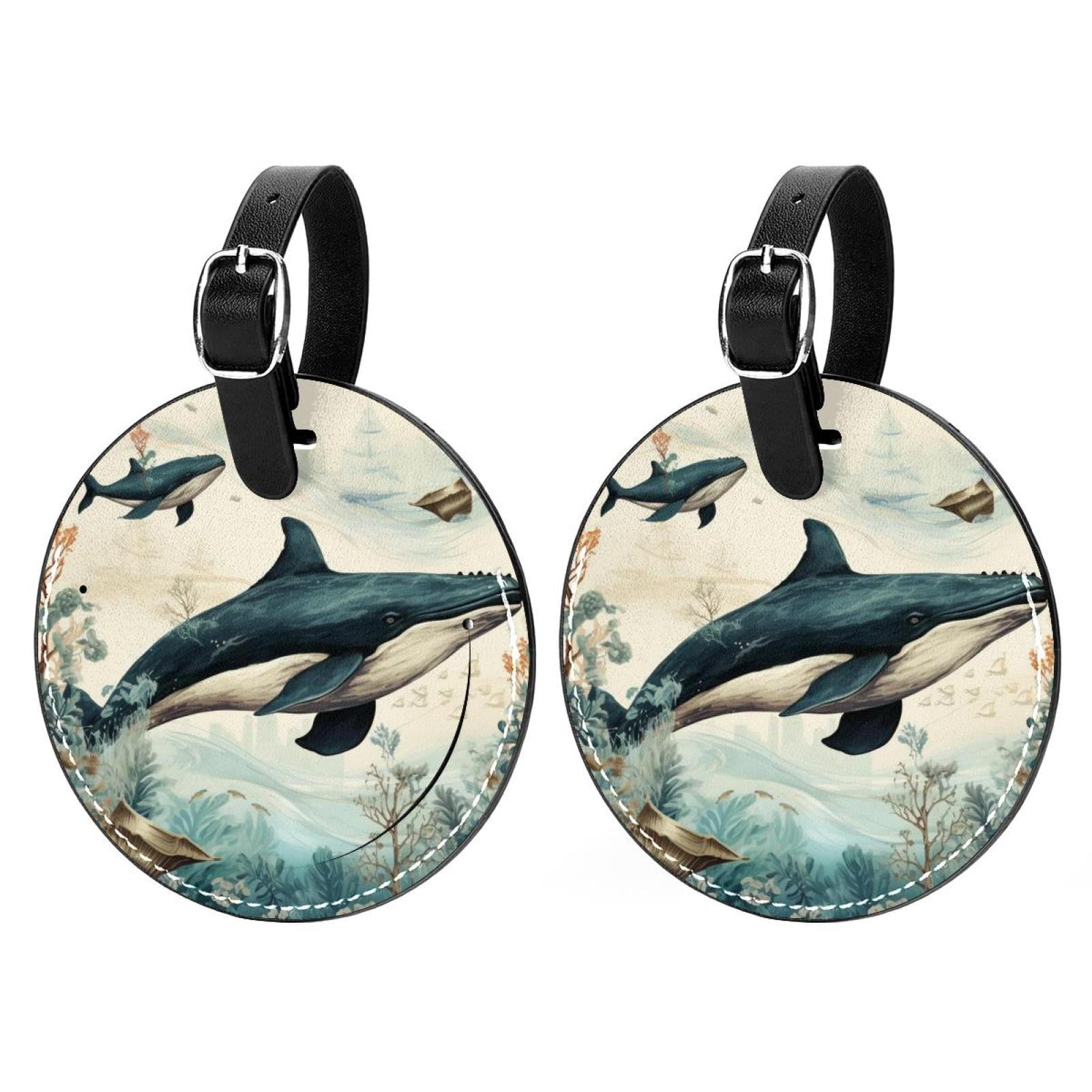 Whale 2Pcs PU Leather Round Luggage Tags with Privacy Cover and Name ID ...