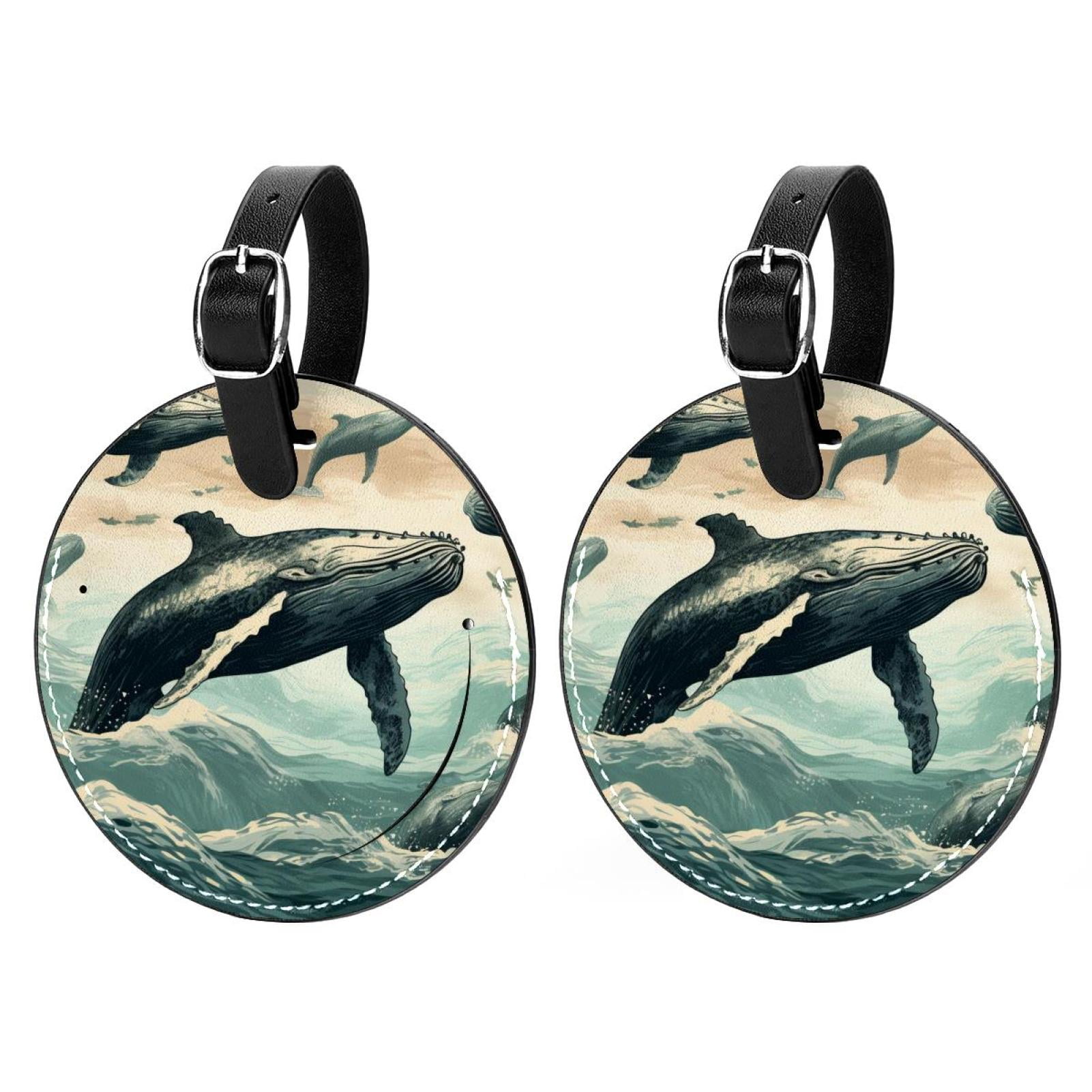 Whale 2pcs PU Leather Round Bag Tags with Privacy Cover and Name ID Tag ...
