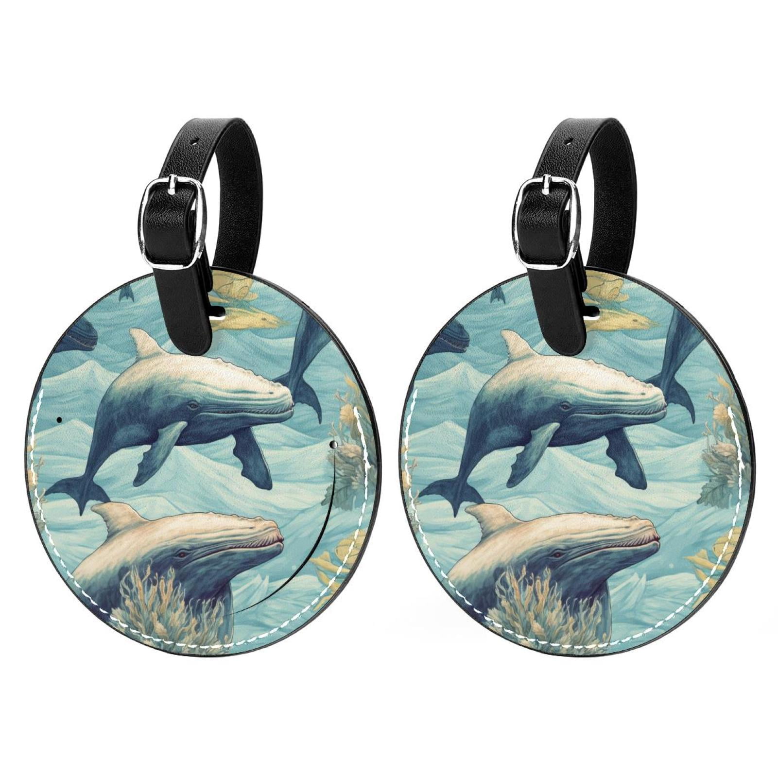 Whale 2pcs PU Leather Round Bag Tags with Privacy Cover and Name ID Tag ...