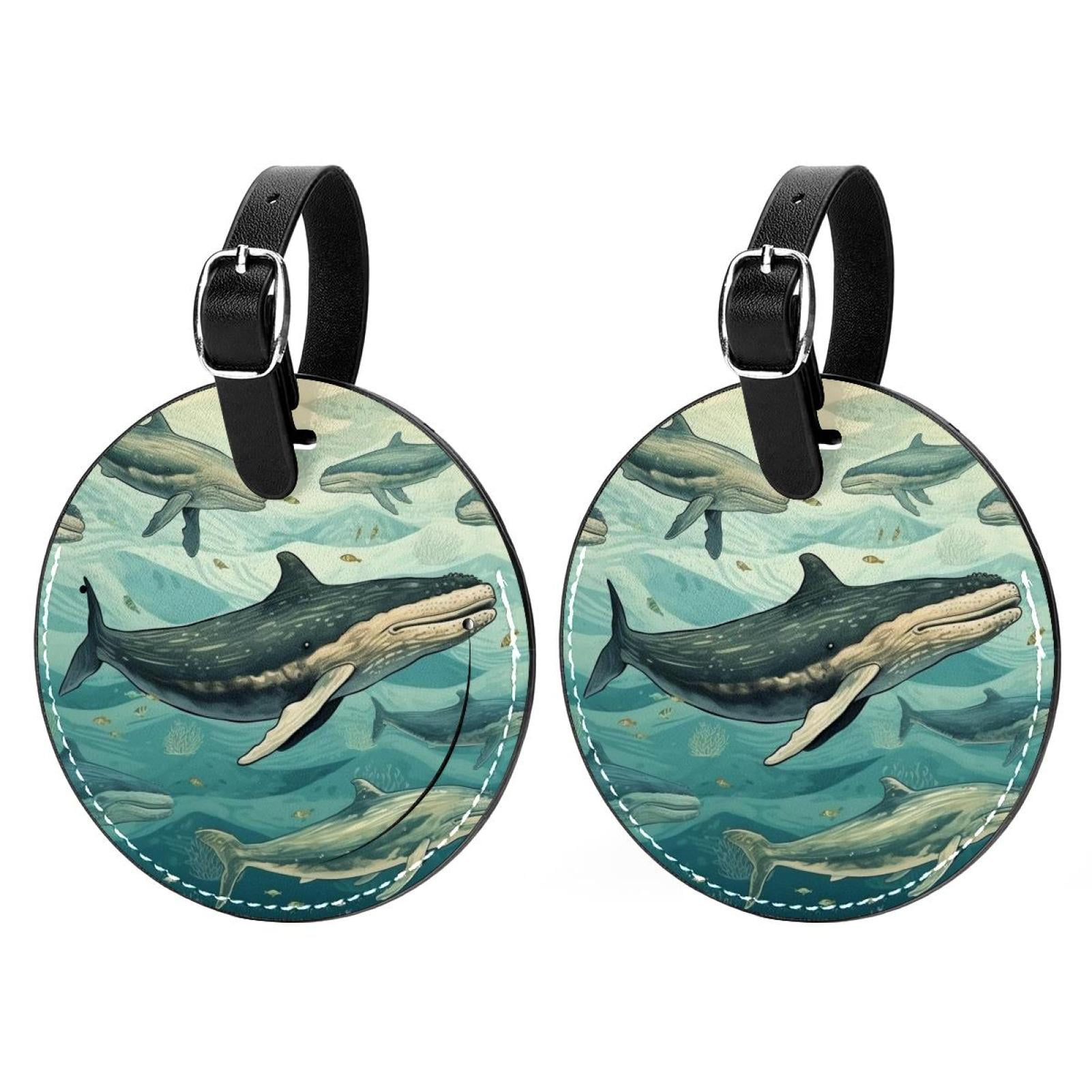 Whale 2pcs PU Leather Round Bag Tags with Privacy Cover and Name ID Tag ...