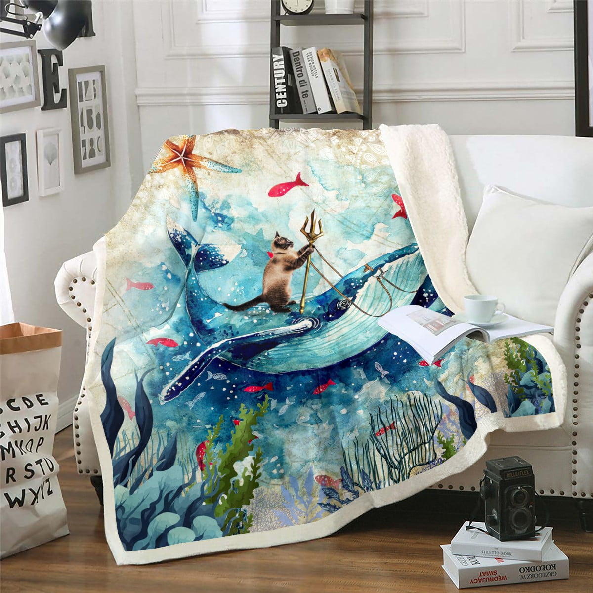 Whale 40"x50" Throw Blanket ,Funny Cat Fleece Blanket Ocean Blanket ...