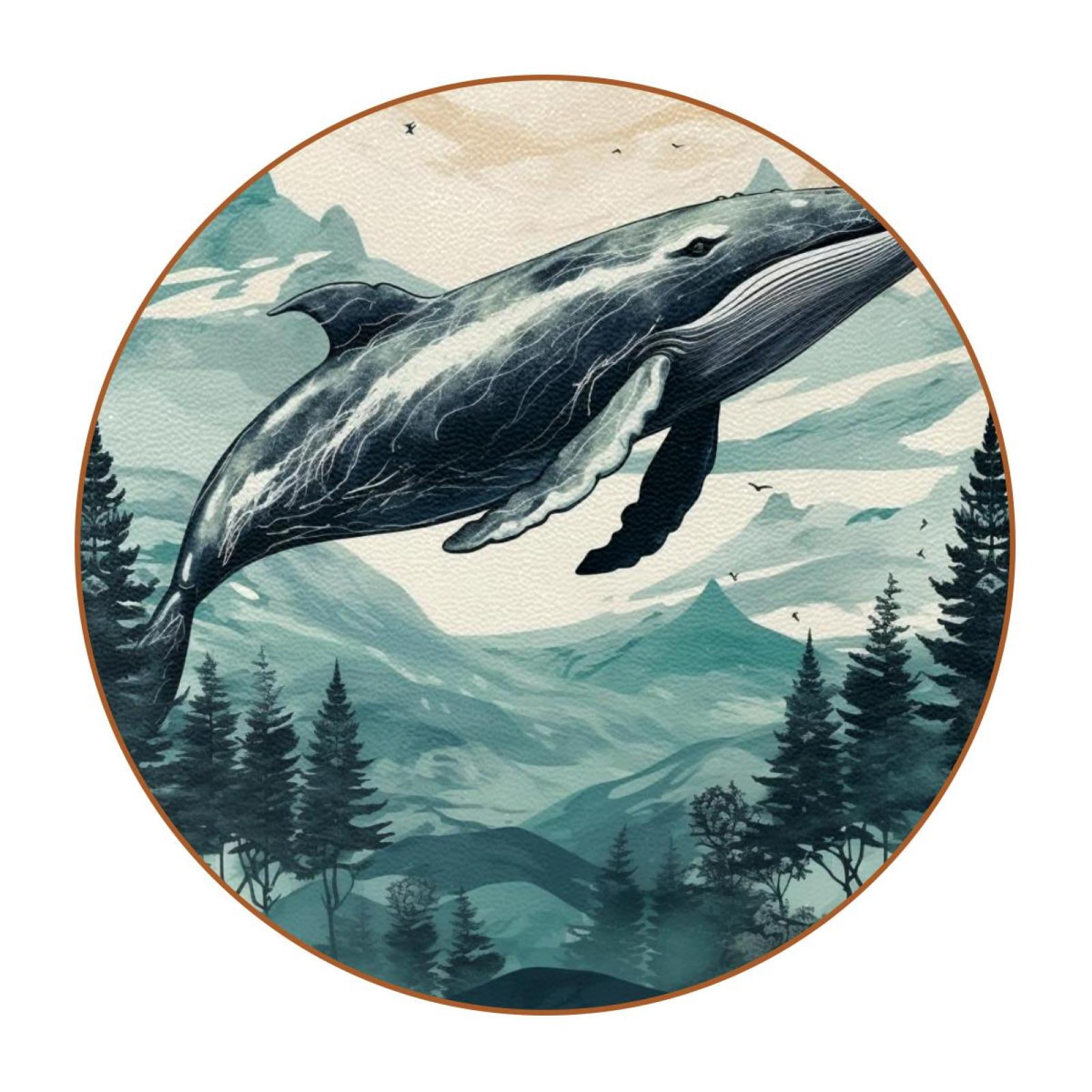 Whale 6pcs Round Microfiber Leather Drink Coasters, 11x11 cm/4.3x4.3 in ...