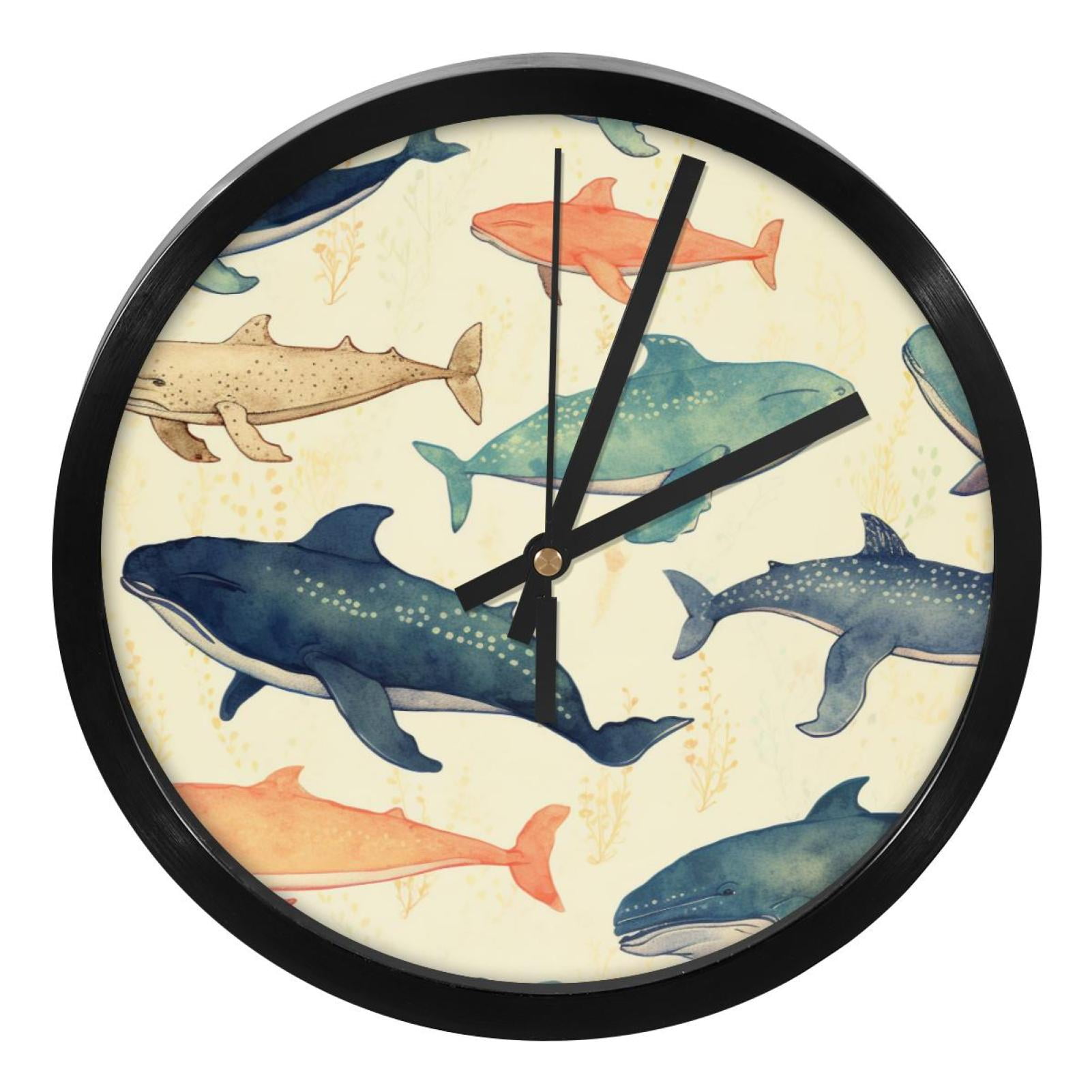 Whale 9.8-Inch Round Wall Clock, Silent Non-Ticking Digital Clock ...