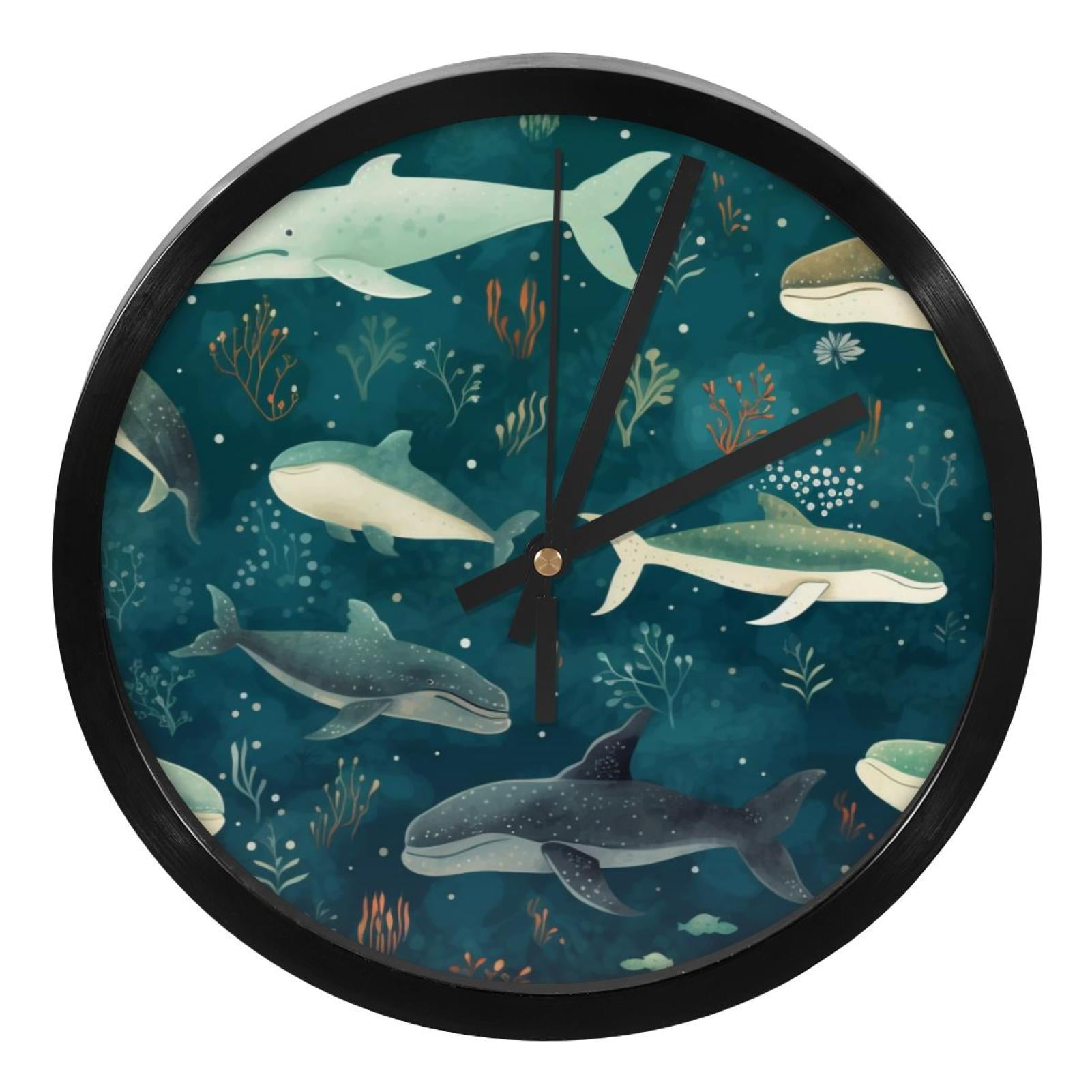 Whale 9.8 Inches Silent Wall Clock, Round Digital Battery Operated ...