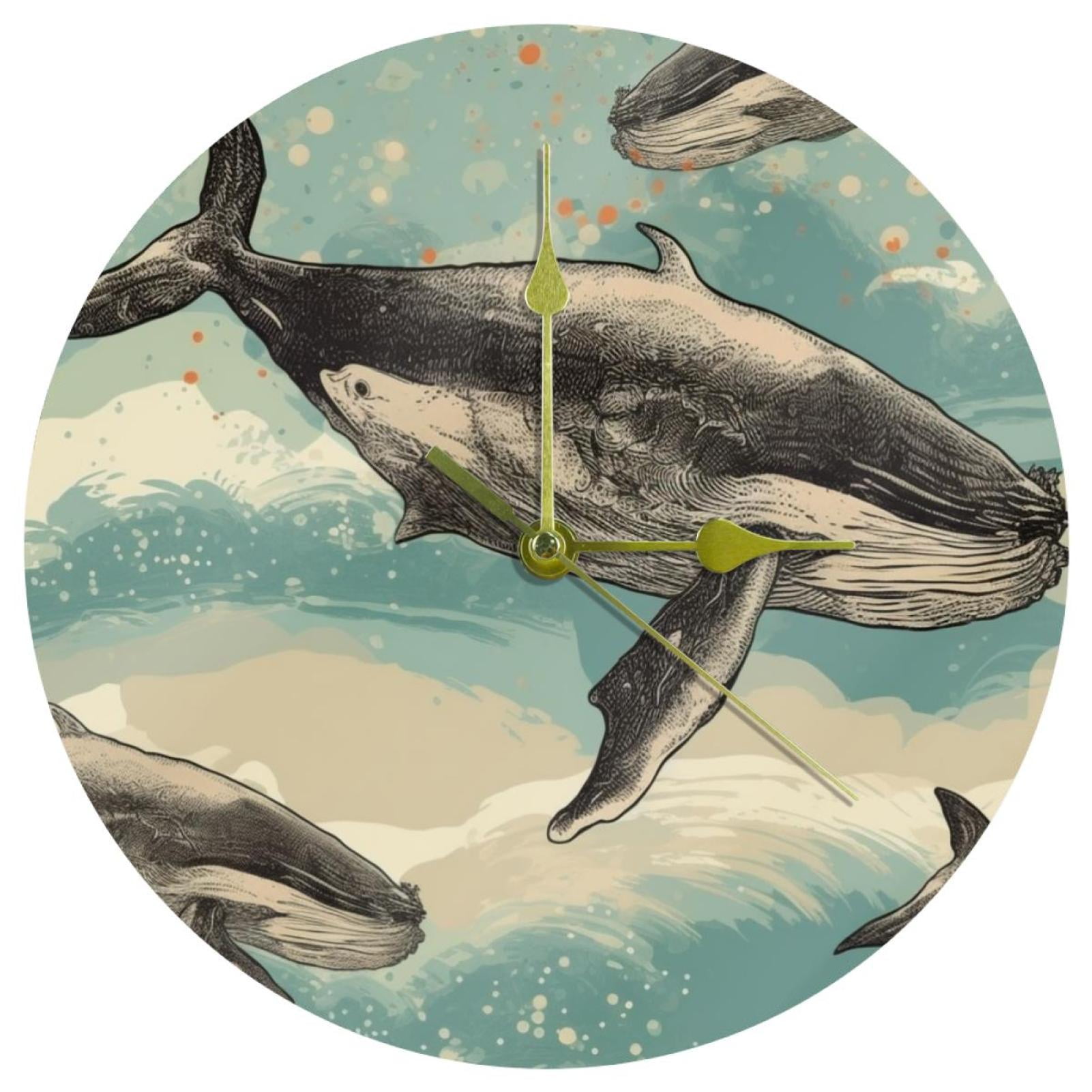 Whale Acrylic Round Wall Clock 9.8 Inches Silent Non Ticking Battery ...