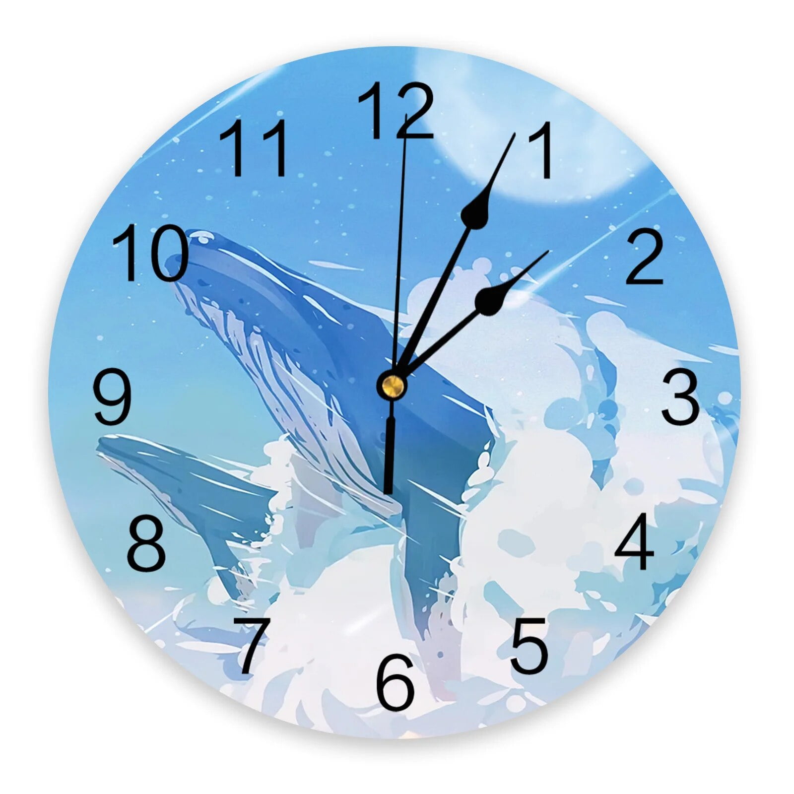 Whale Blue Sky Meteor Star Cloud Wall Clock Modern Design Living Room ...