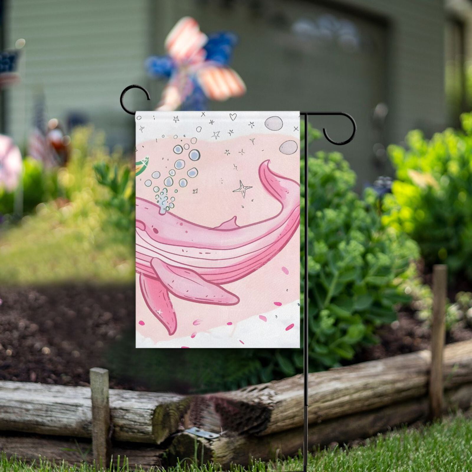 Whale Bubbles Garden Flag Double Sided Outdoor Banners for Courtyard ...