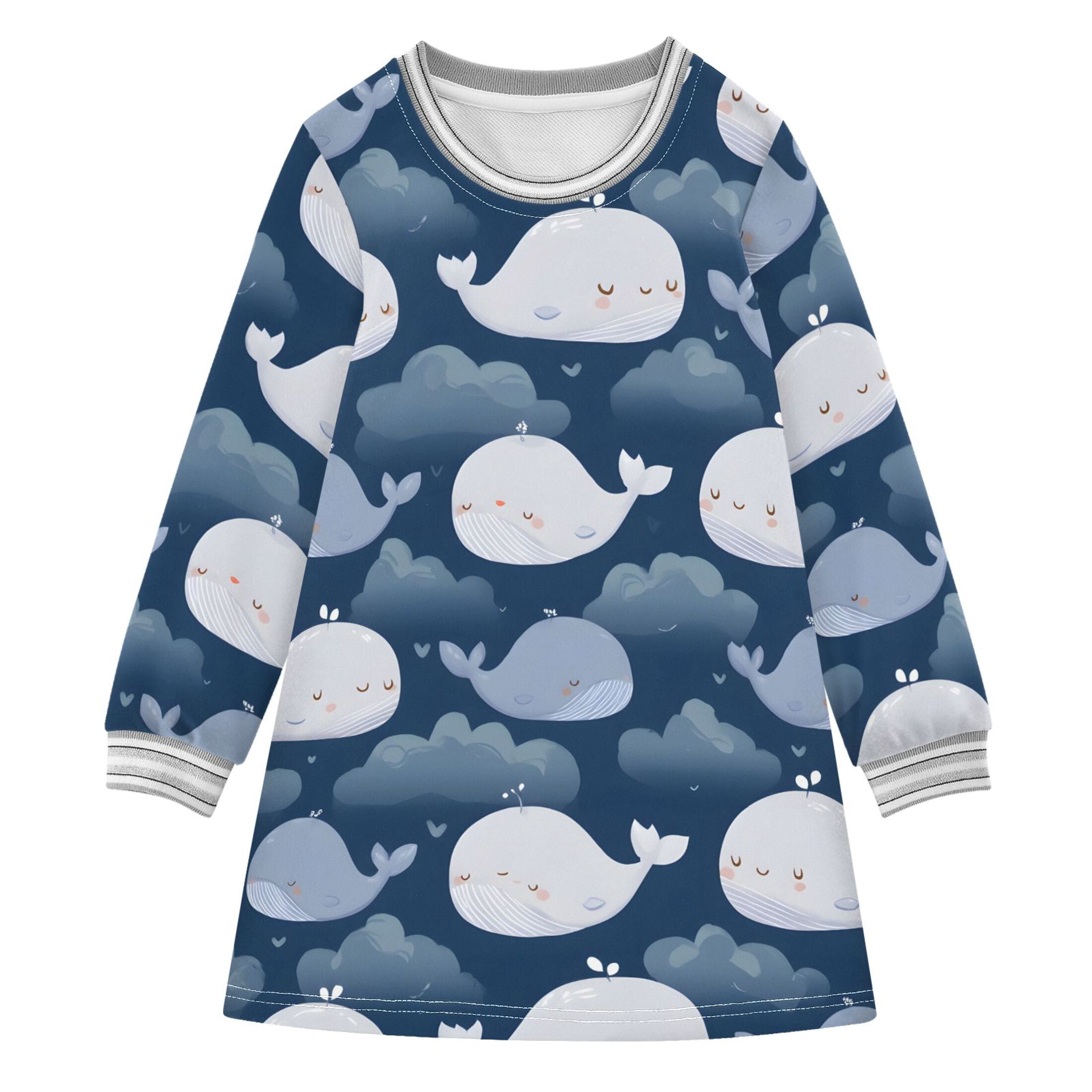 Whale Cloud Pattern Girls'long-sleeved dress Thickened A-dress Warm ...