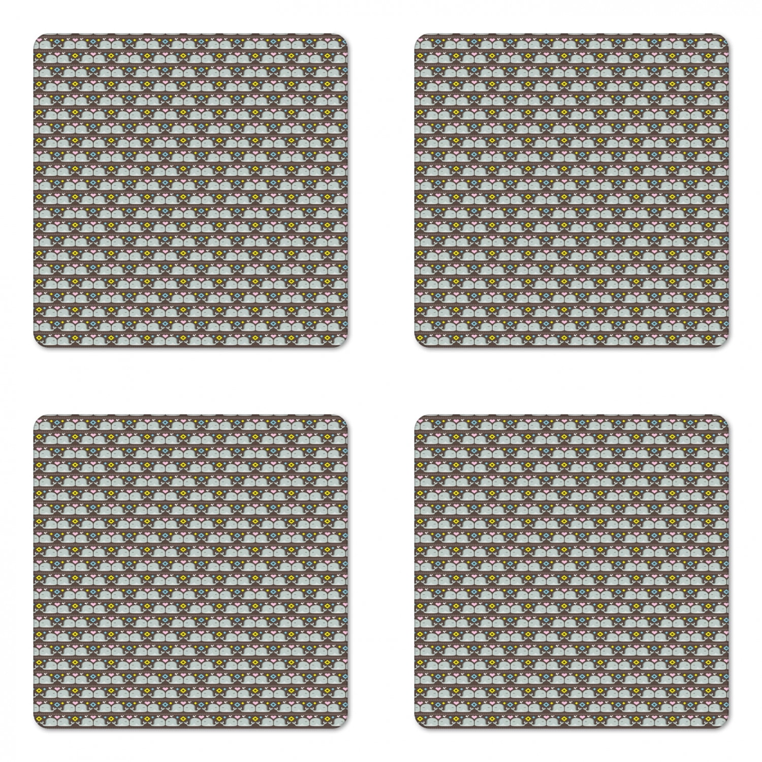 Whale Coaster Set of 4, Funny Simple Ocean Animals in Love Pattern ...