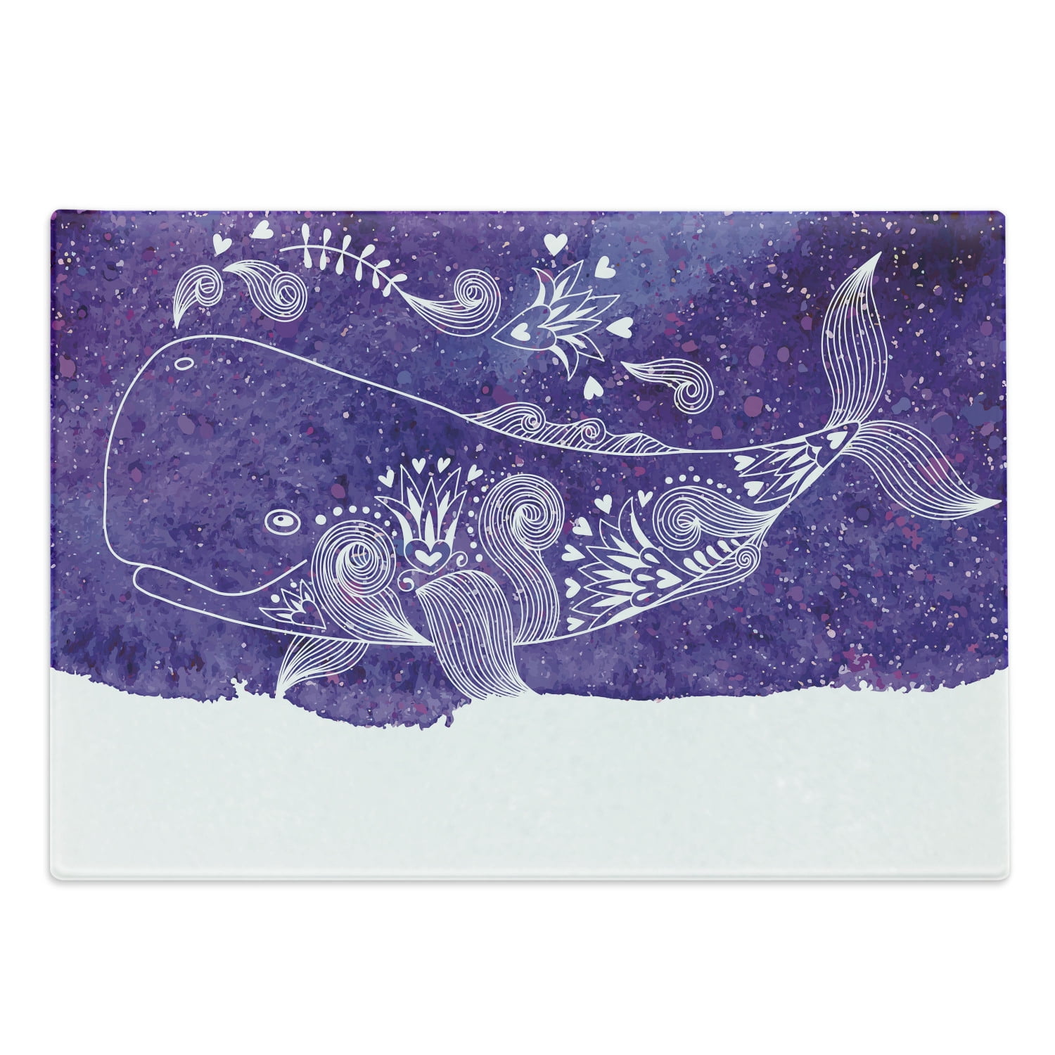 Whale Cutting Board, Watercolor Whale with Floral Flower Hearts Details ...