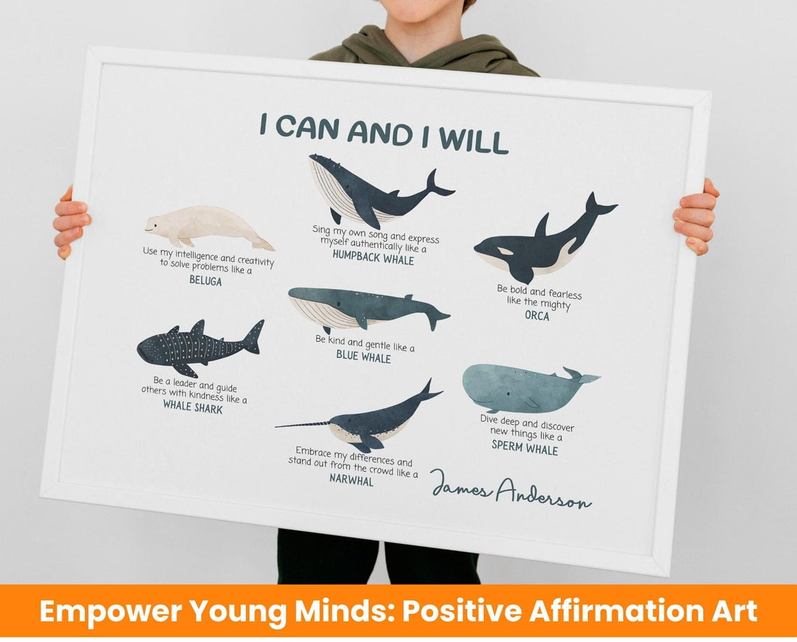 Whale Decor Wall Art, Ocean Nursery Decor, Kids Affirmations, Toddler ...