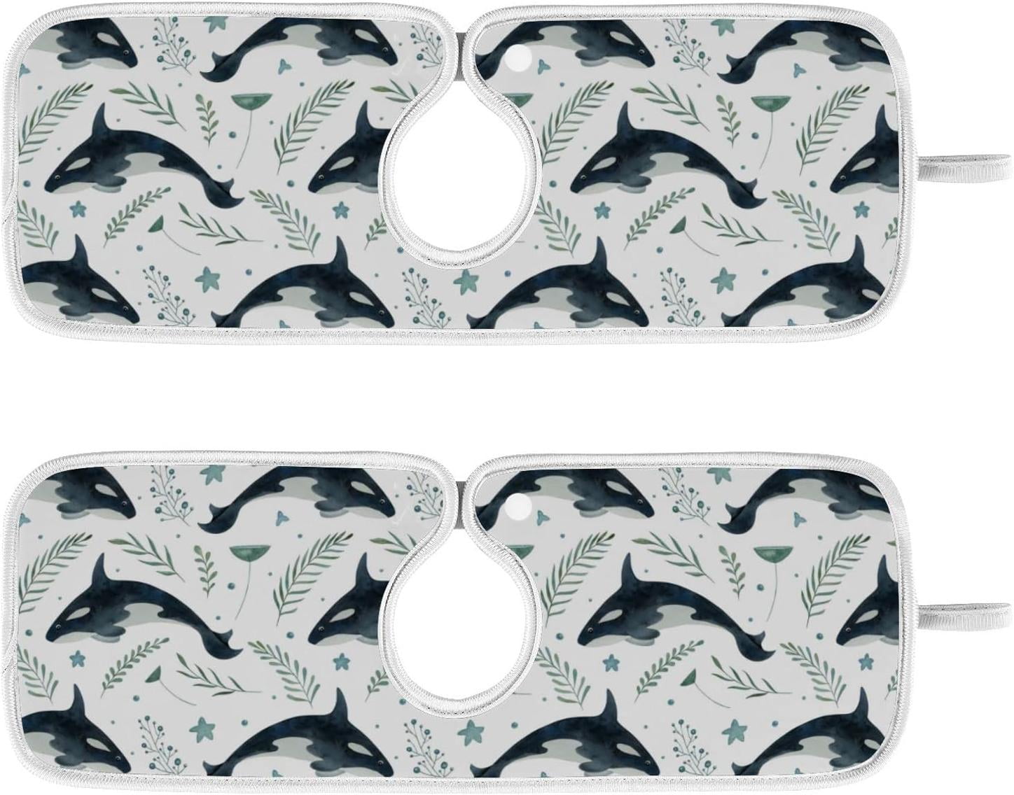 Whale and Decorative Plants 2PCS Faucet Absorbent Mat Kitchen Faucet ...