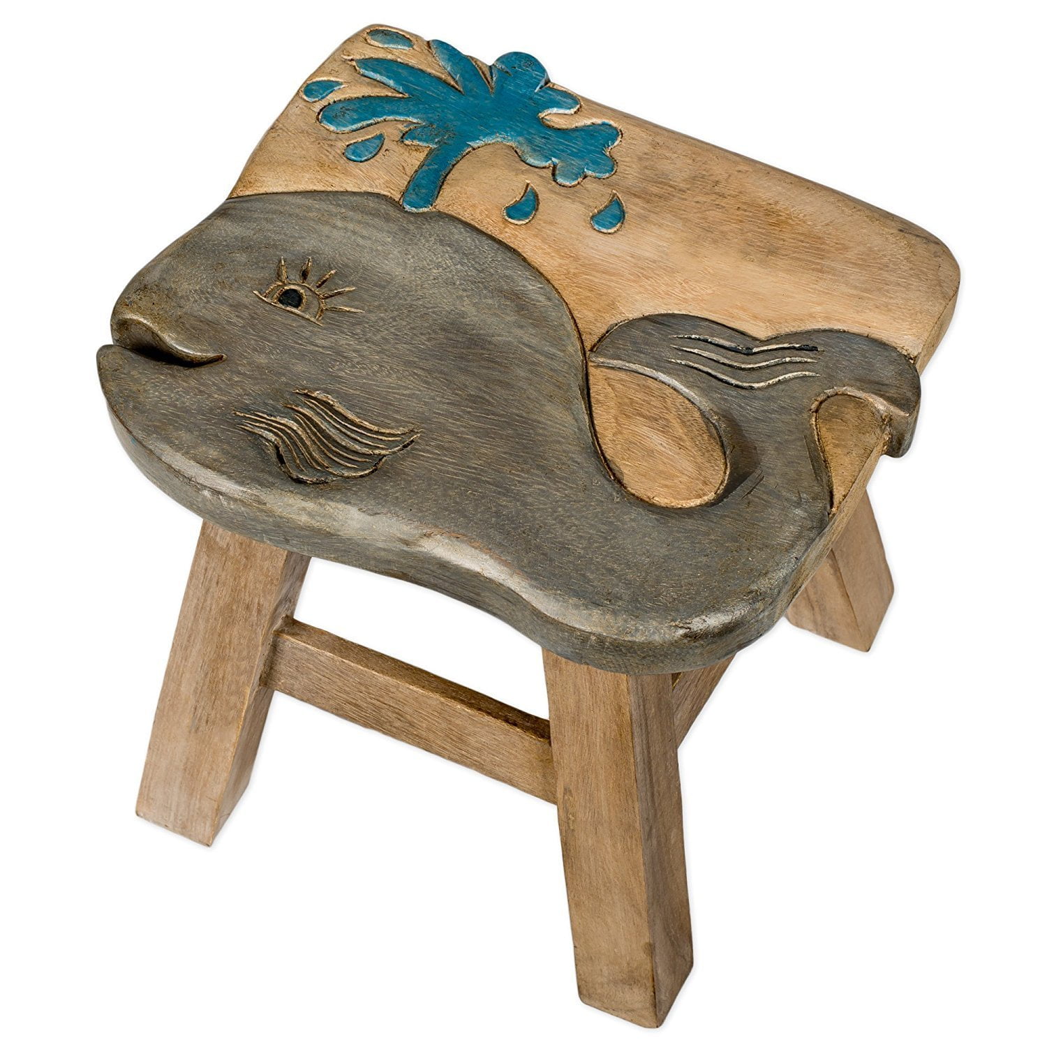 Whale Design Hand Carved Acacia Hardwood Decorative Short Stool ...