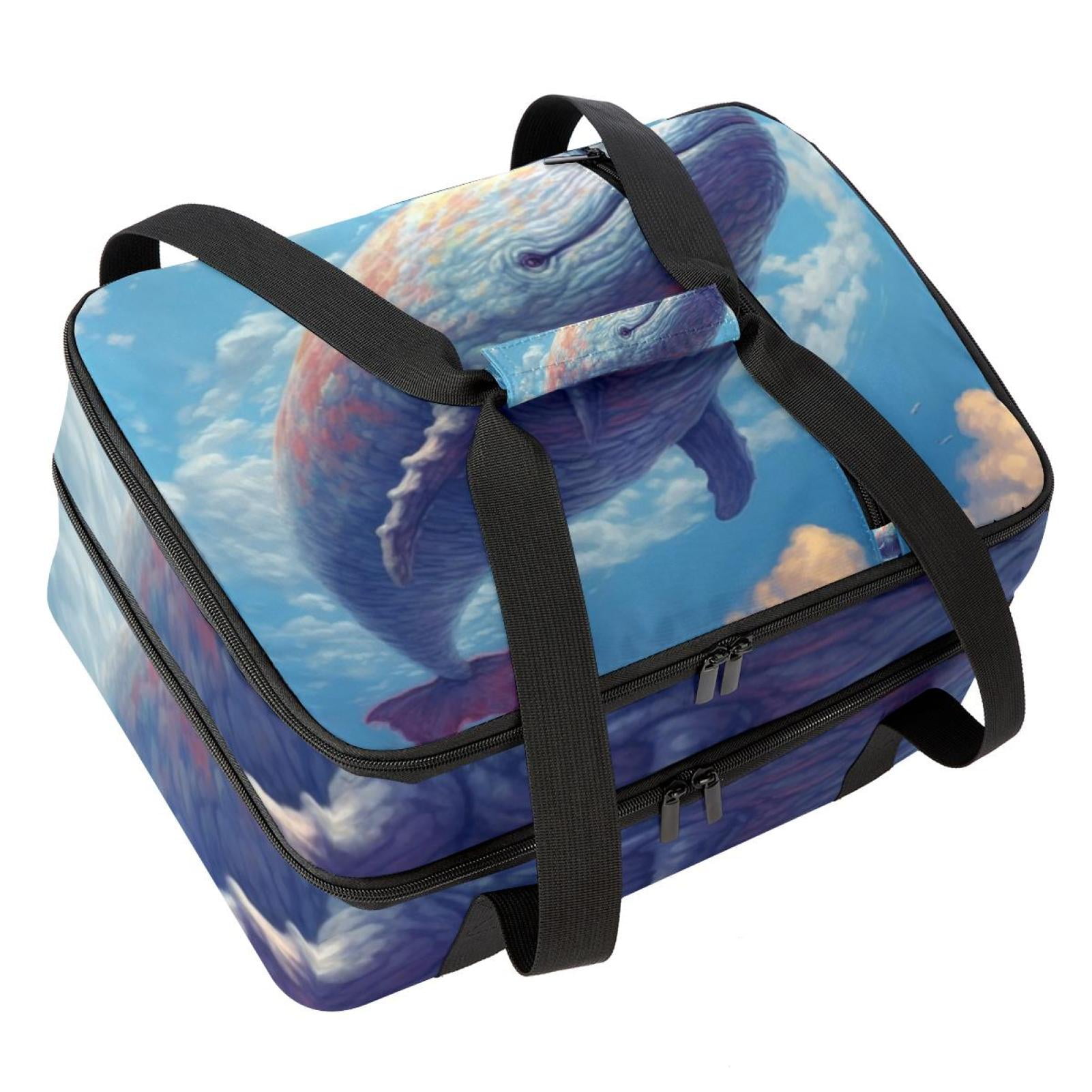 Whale Double Layered Insulated Lunch Bag with Two Compartments, Large ...