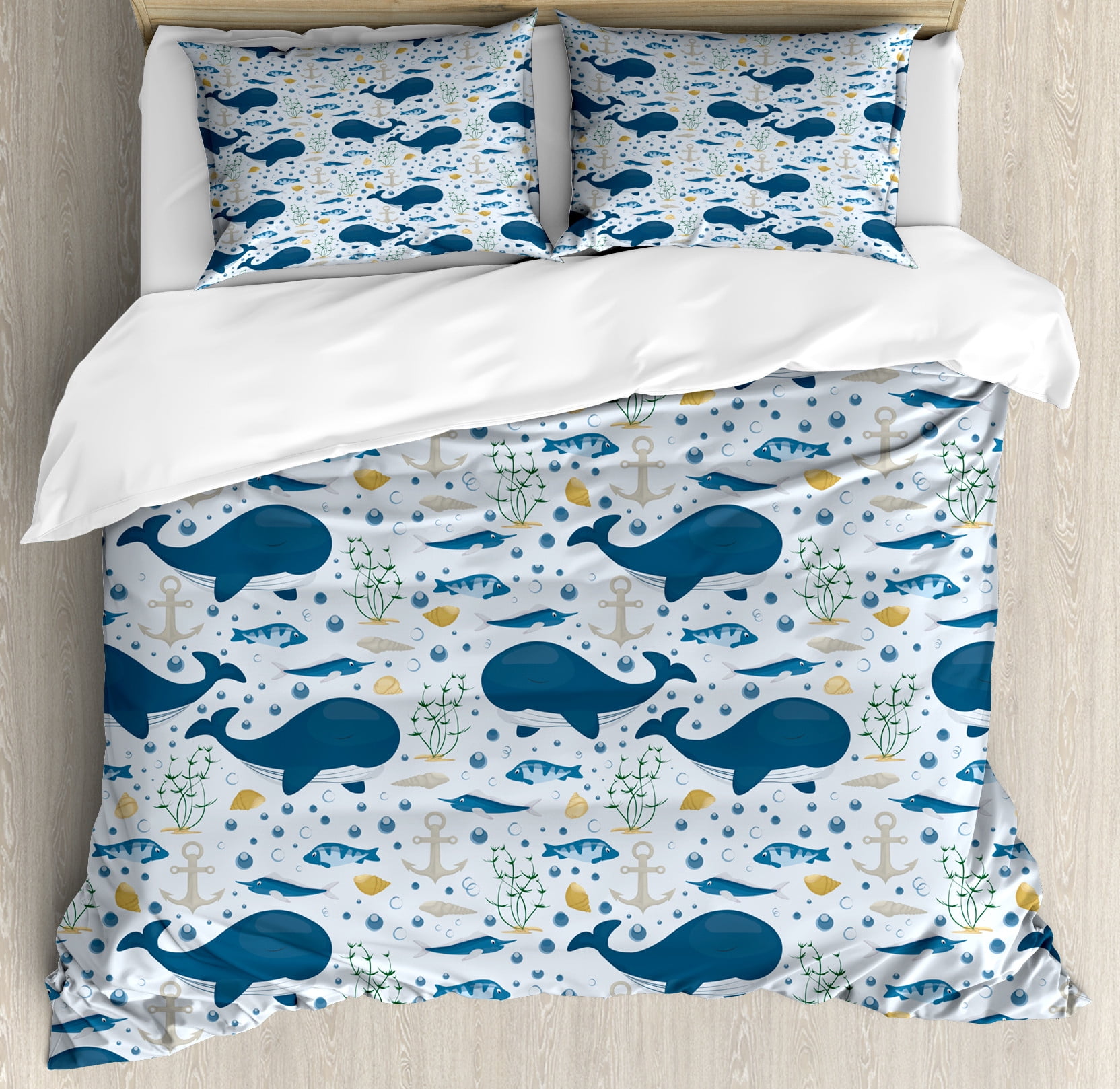 Whale Duvet Cover Set, Big Size Mammal Fish in Oceans with Underwater ...