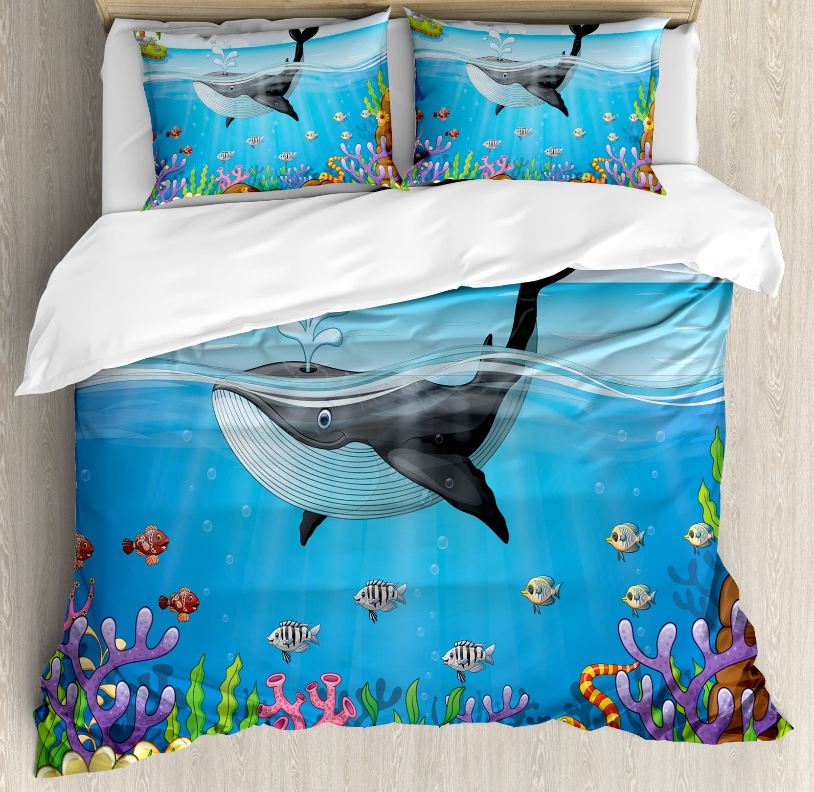 Whale Duvet Cover Set, Massive Whale the Master of the Oceans ...