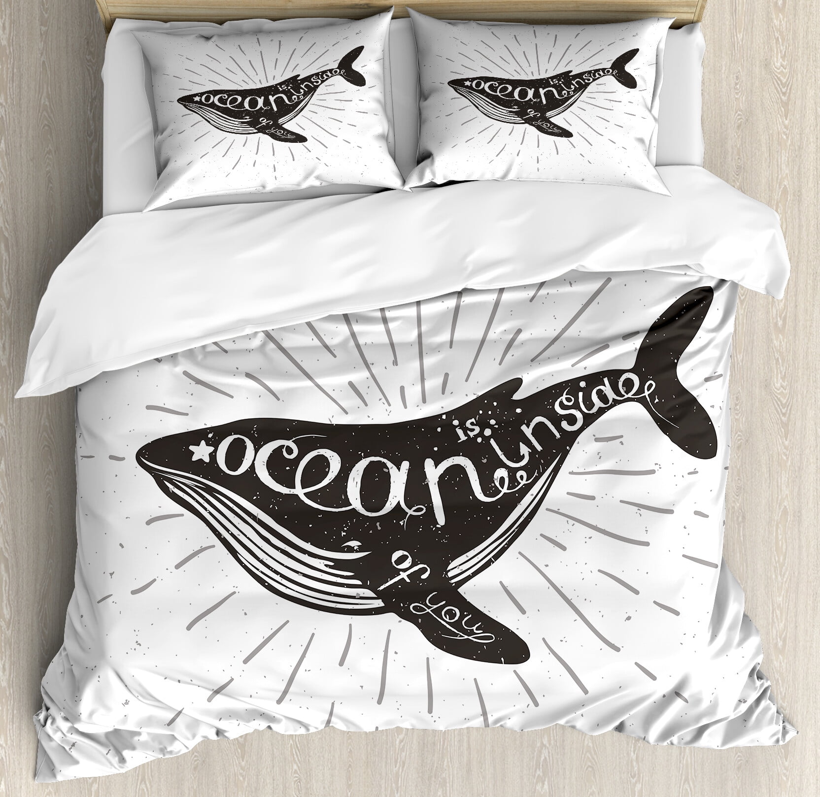 Whale Duvet Cover Set, Ocean Inside of You Inspirational Typography ...