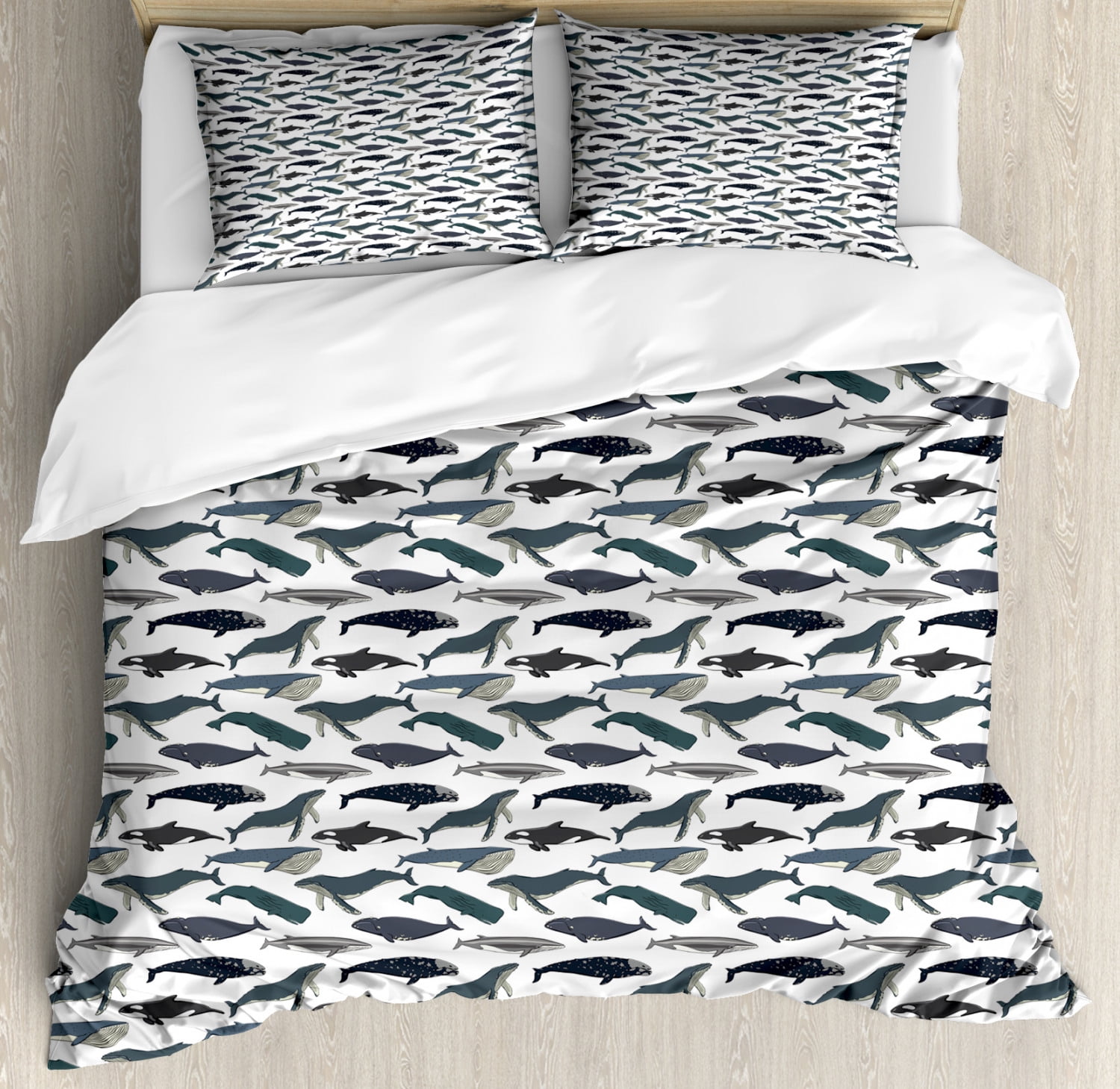 Whale Duvet Cover Set Queen Size, Marine Creatures Aquatic Swimming ...