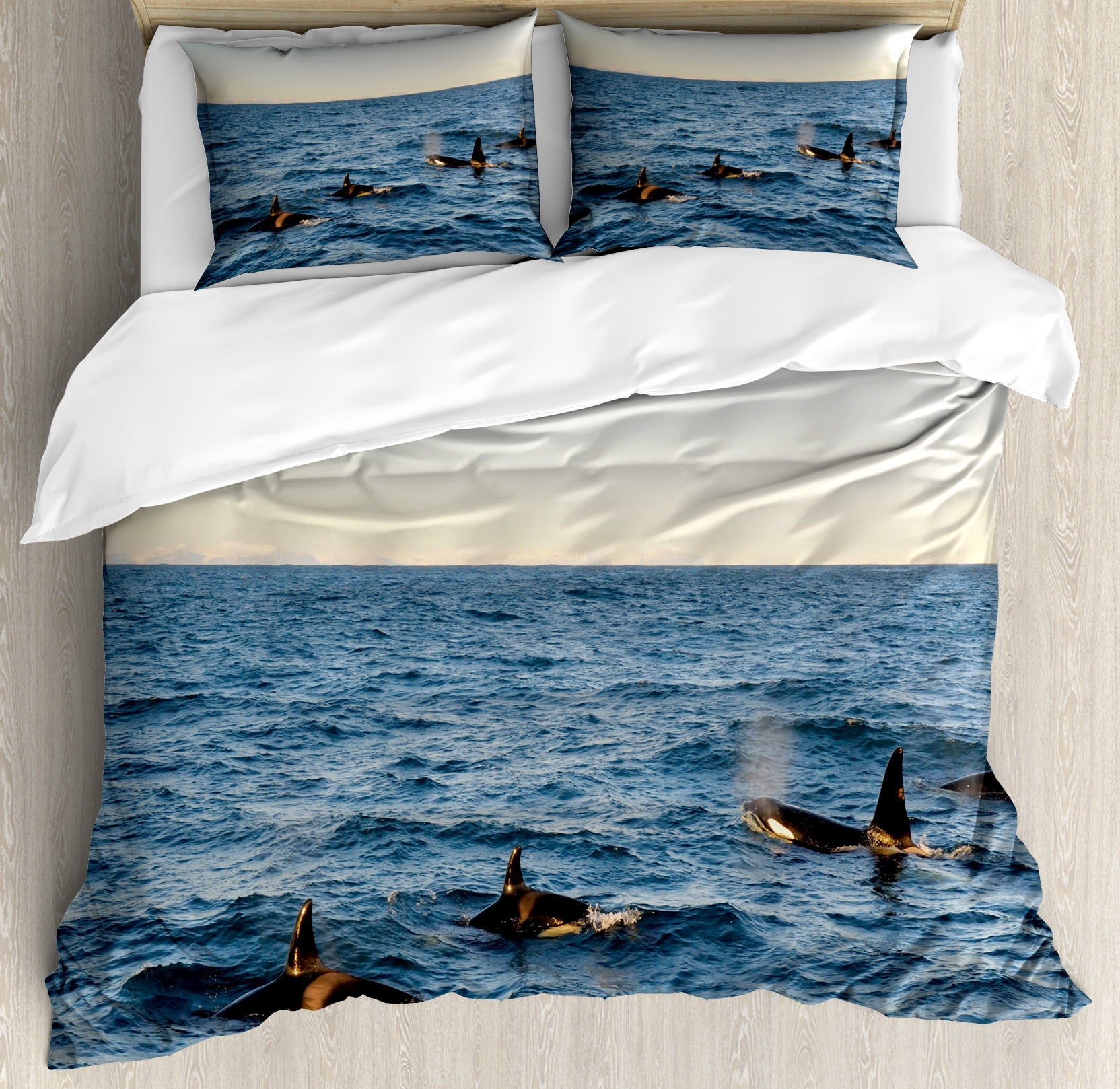Whale Duvet Cover Set, Real Photo Image of 4 Killer Whales Coming out ...