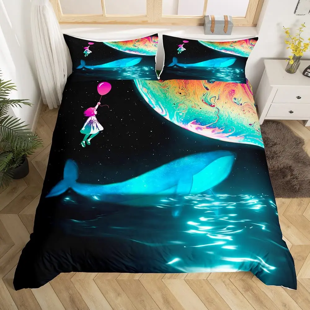 Whale Duvet Cover Set Size Starry Stars Universe Nebula Comforter Cover ...