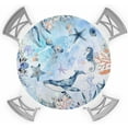 Whale Elastic Round Tablecloth, Blue Ocean Creature Sea Horse Starfish ...