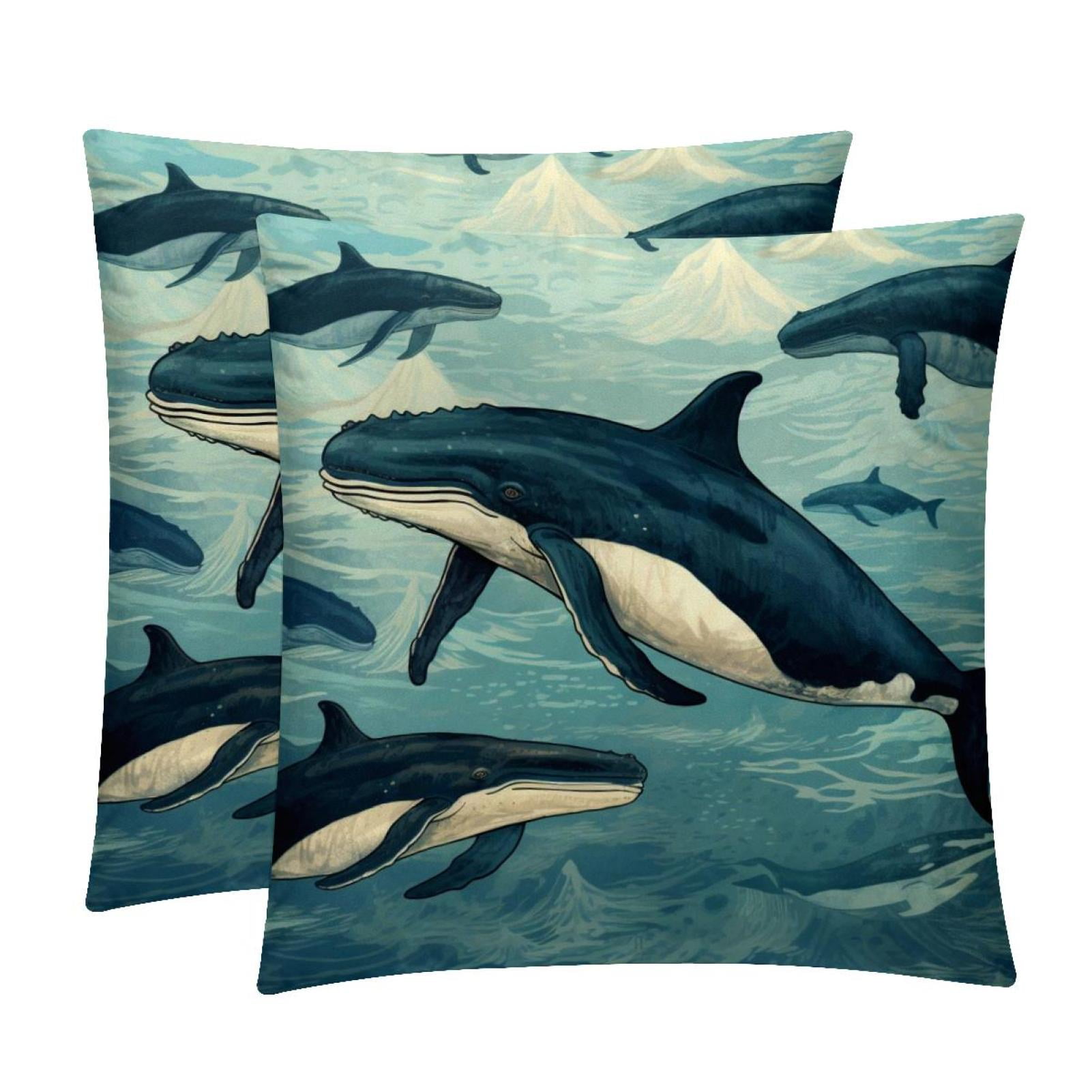 Whale Elegant Velvet Throw Pillow Covers Set of 2 for Bed and Throw ...