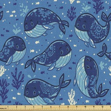 Ambesonne Nautical Fabric by the Yard Upholstery, Ocean Waves Pattern ...