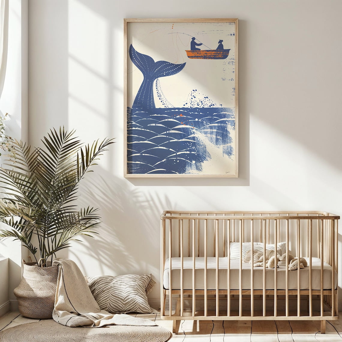 Whale And Fisherman Nursery Wall Art, Nautical Kids Posters, Ocean ...
