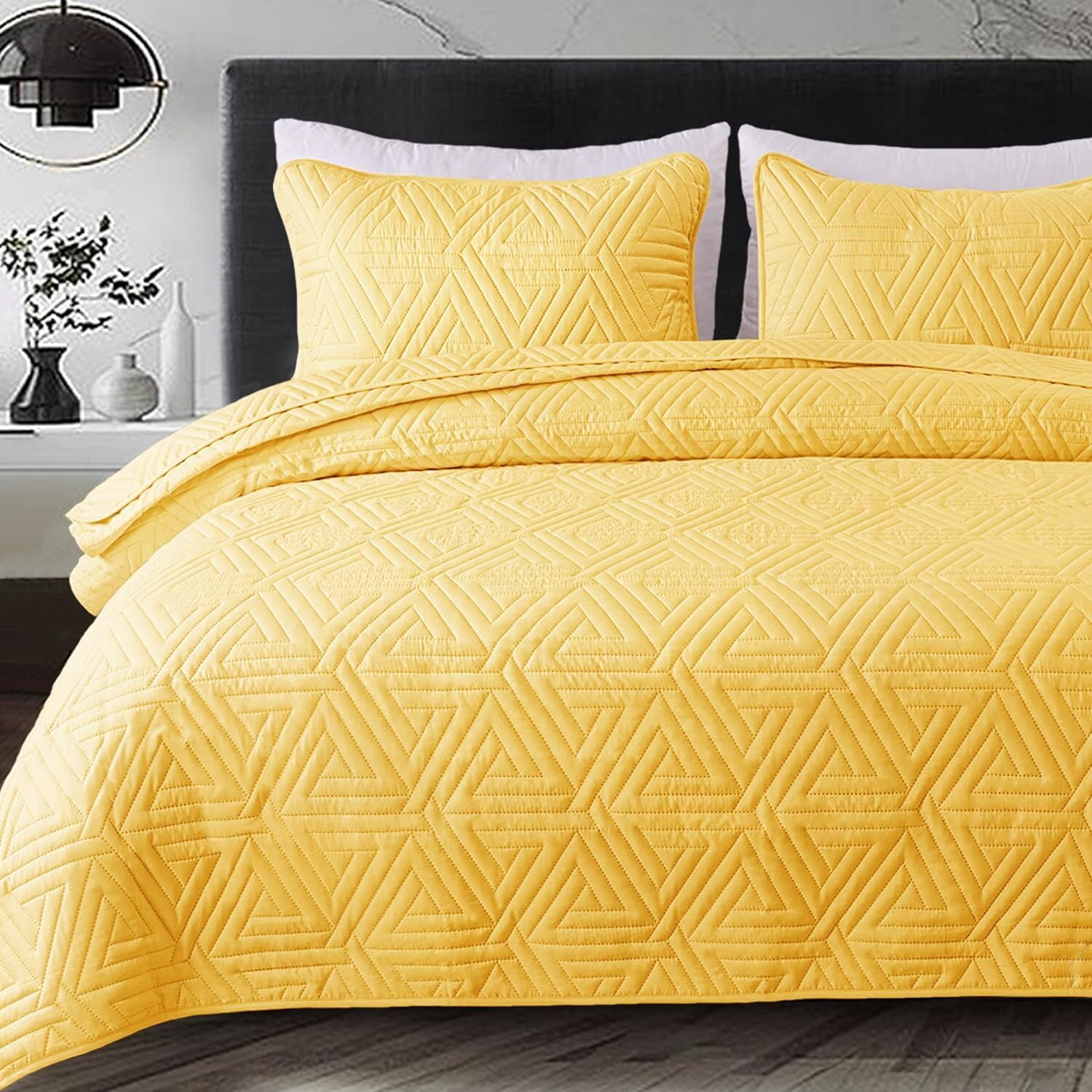 Whale Flotilla Yellow Geometric Pattern Microfiber Quilt, Twin ...