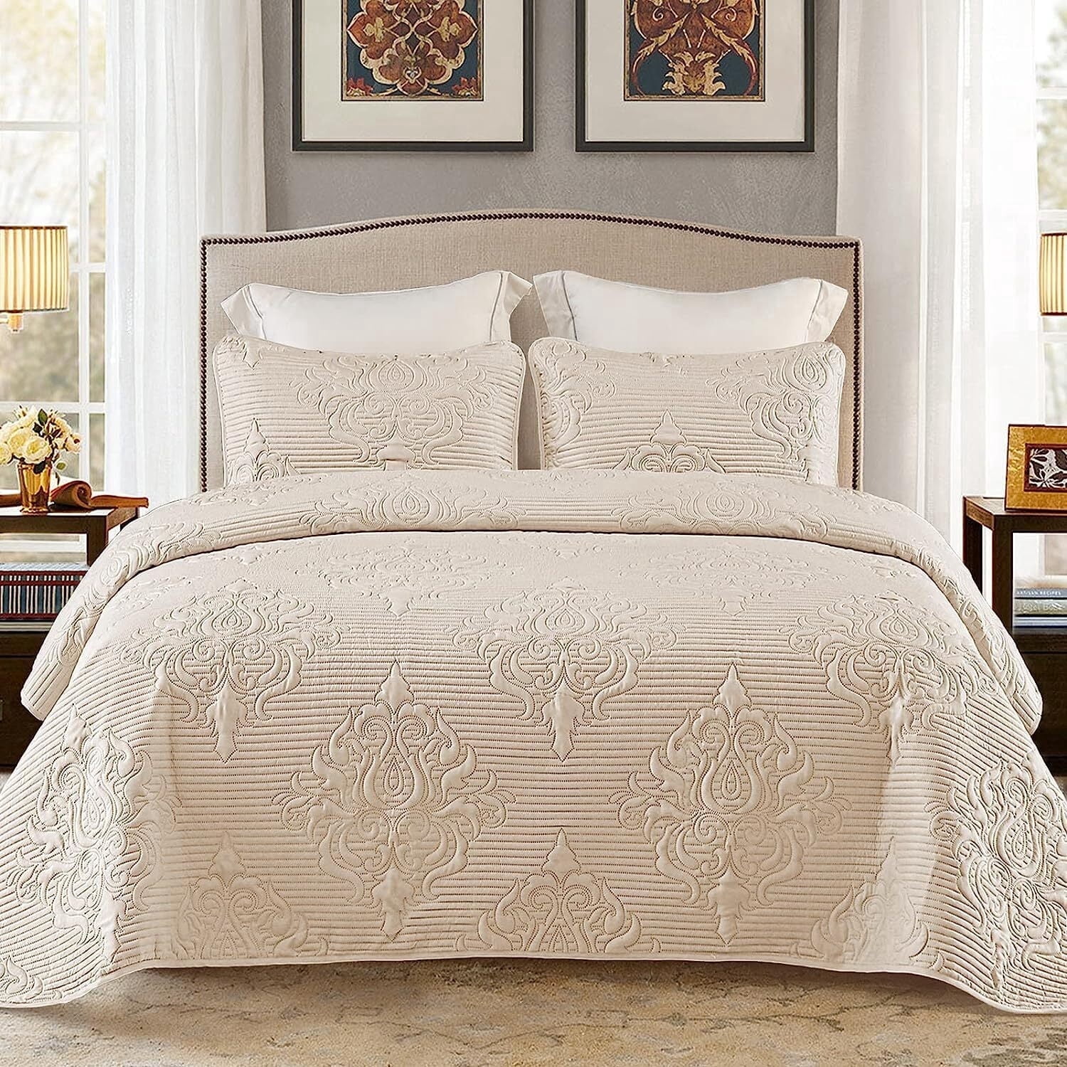 Whale Flotilla King 3-Piece Quilt Set, Embossed Lightweight Bedspread ...