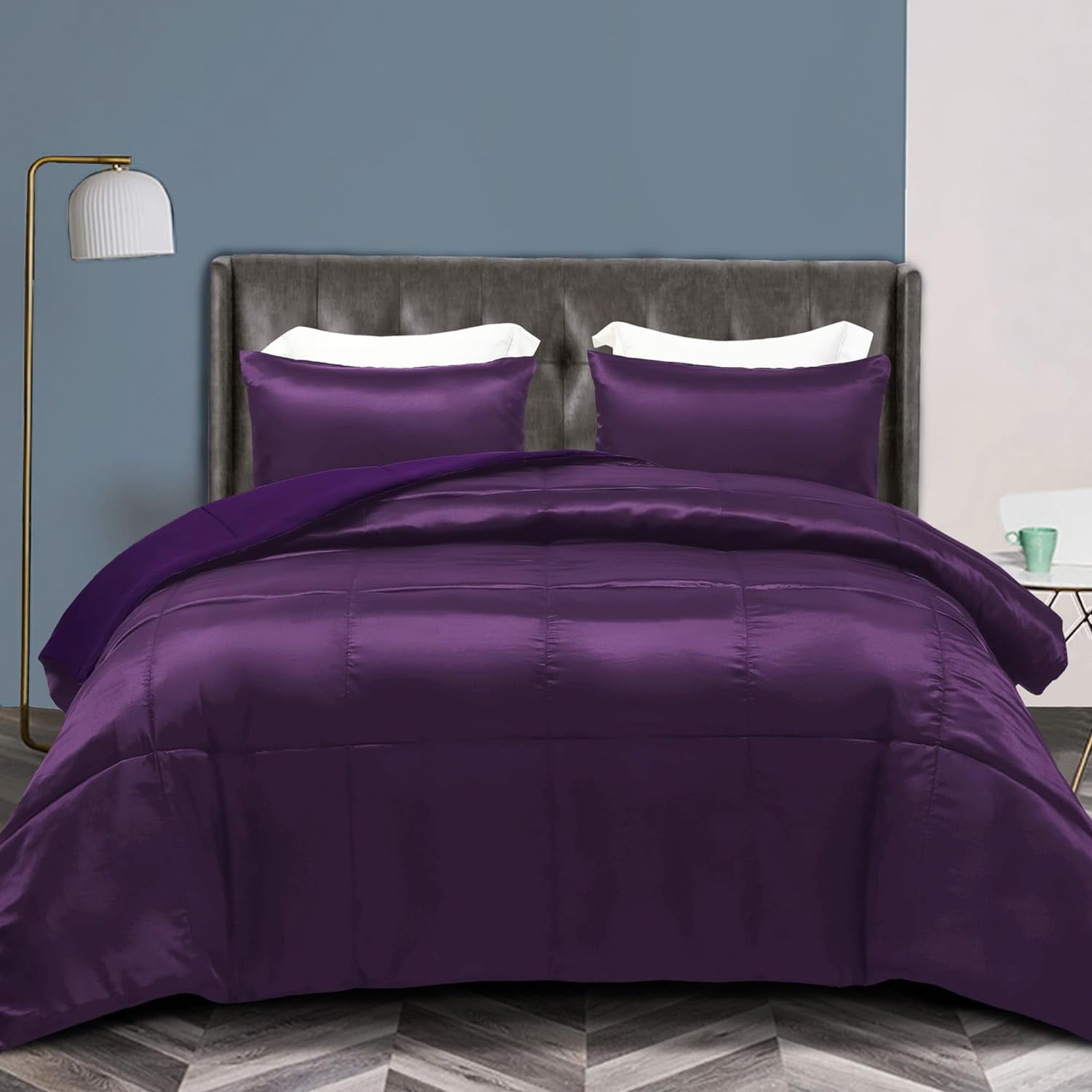 Whale Flotilla Glam 3-Pieces Deep Purple Comforter Bedding Sets, King ...