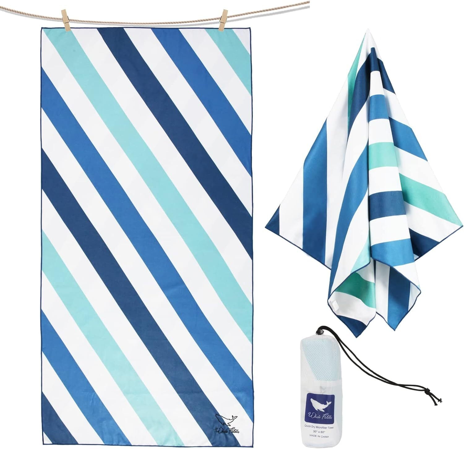 Whale Flotilla Large Quick Dry Beach Towel (30"x60"), Microfiber Sand ...