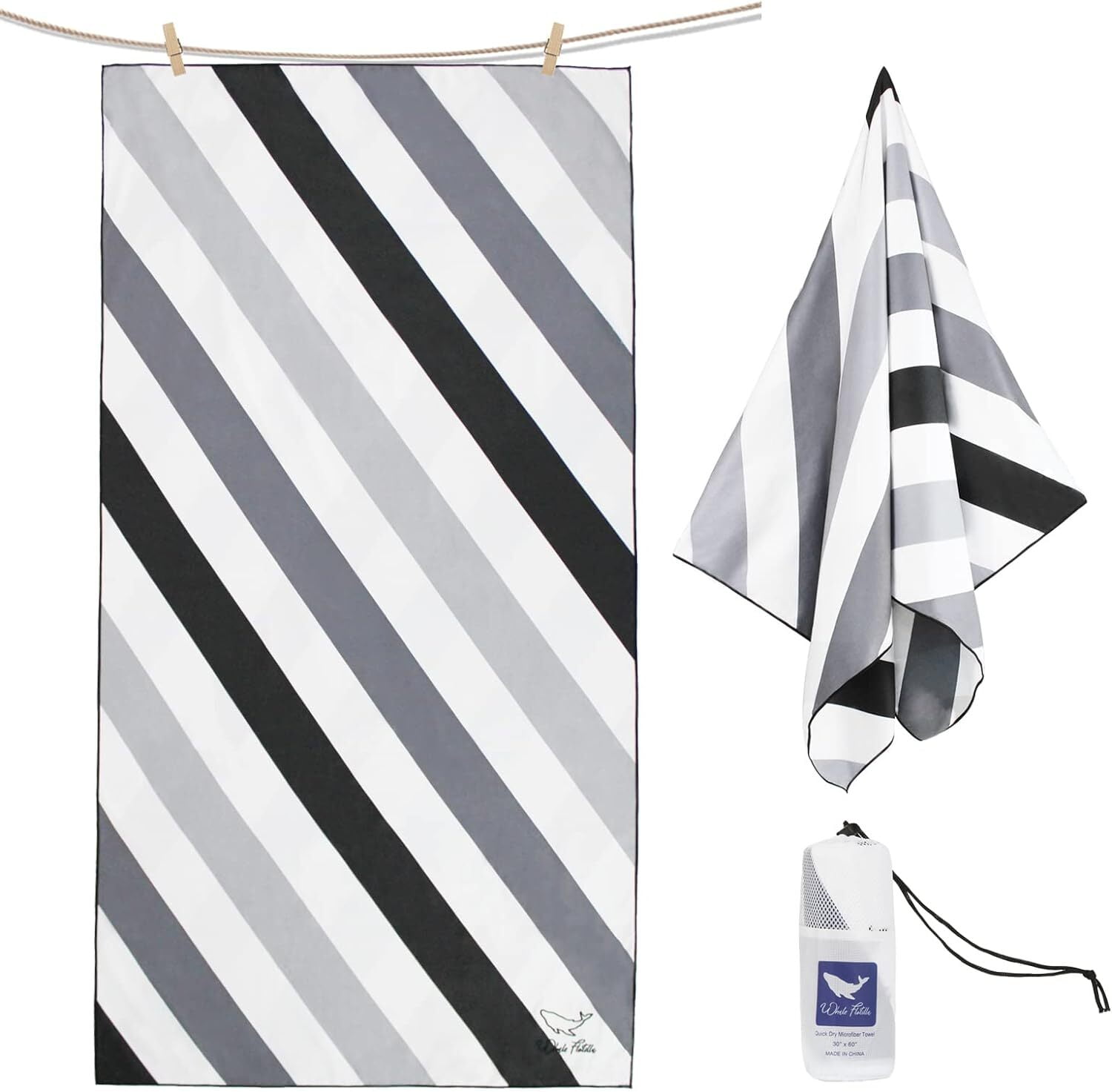 Whale Flotilla Large Quick Dry Beach Towel (30"x60"), Microfiber Sand ...