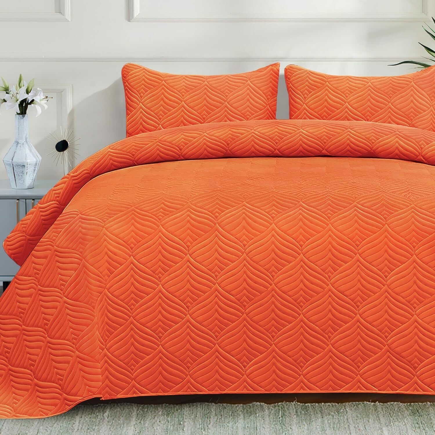Whale Flotilla Vintage 3-Piece Burnt Orange Quilt Bedding Sets, King ...