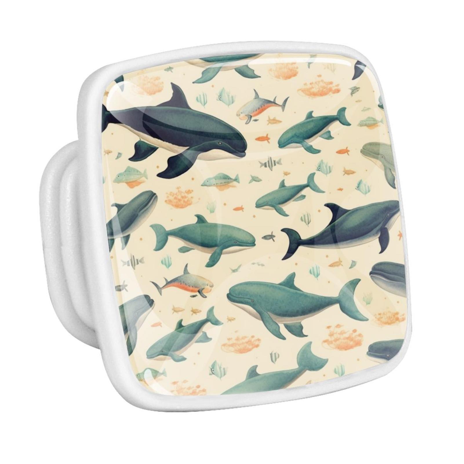 Whale Fluorescent Drawer Pulls with Screws Square 4-Pack Glow Dark Knobs for Cabinets Wardrobes ...