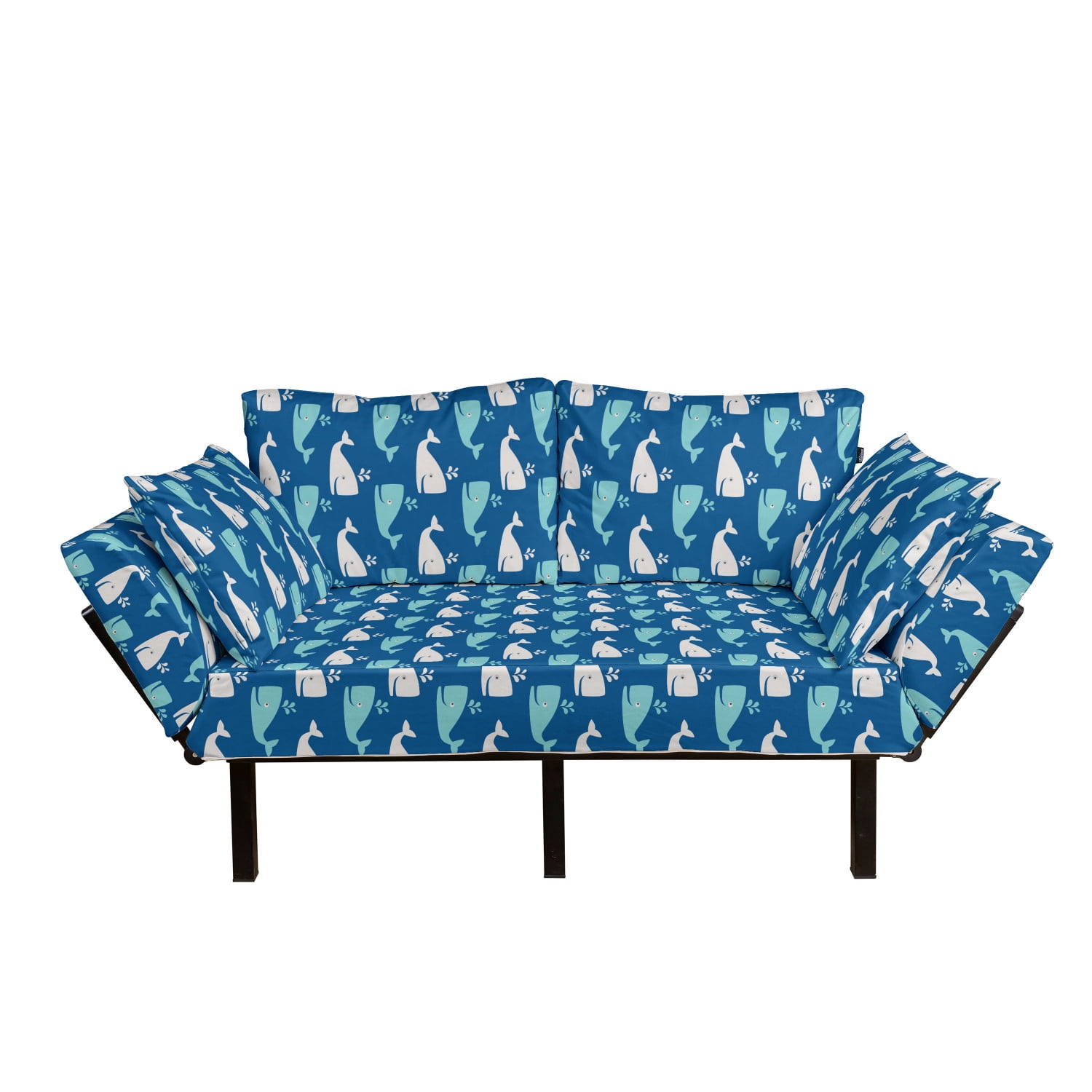 Whale Futon Couch, Bicolor Whales in the Sea in Cartoon Drawing Style ...