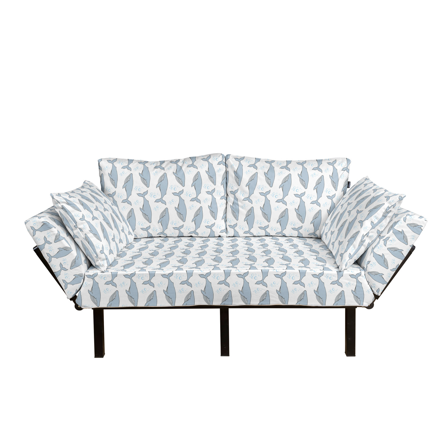 Whale Futon Couch, Cartoon Whales on Bubbles Background Giant Creatures ...