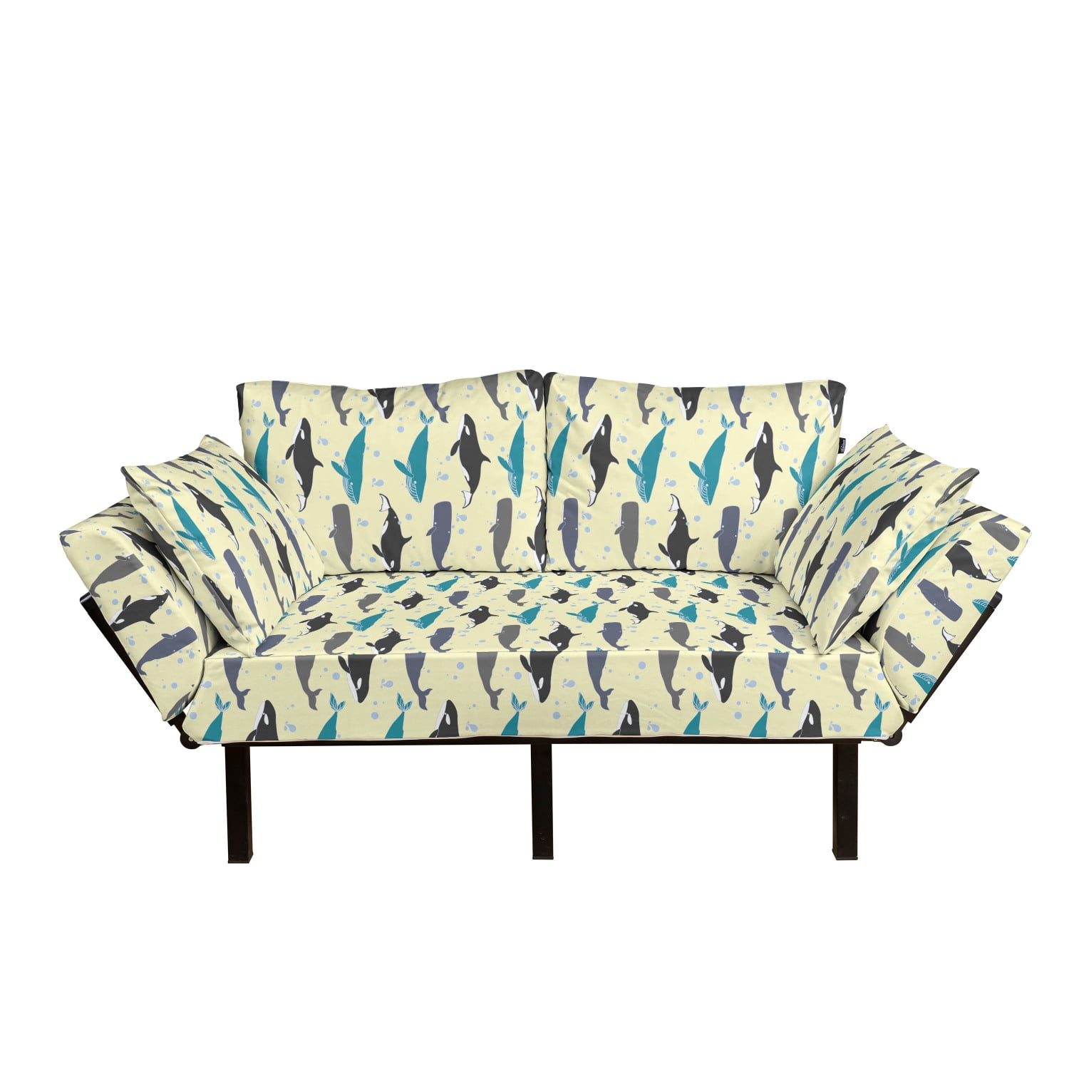 Whale Futon Couch, Swimming Ocean Mammals on Yellow Backdrop Little ...