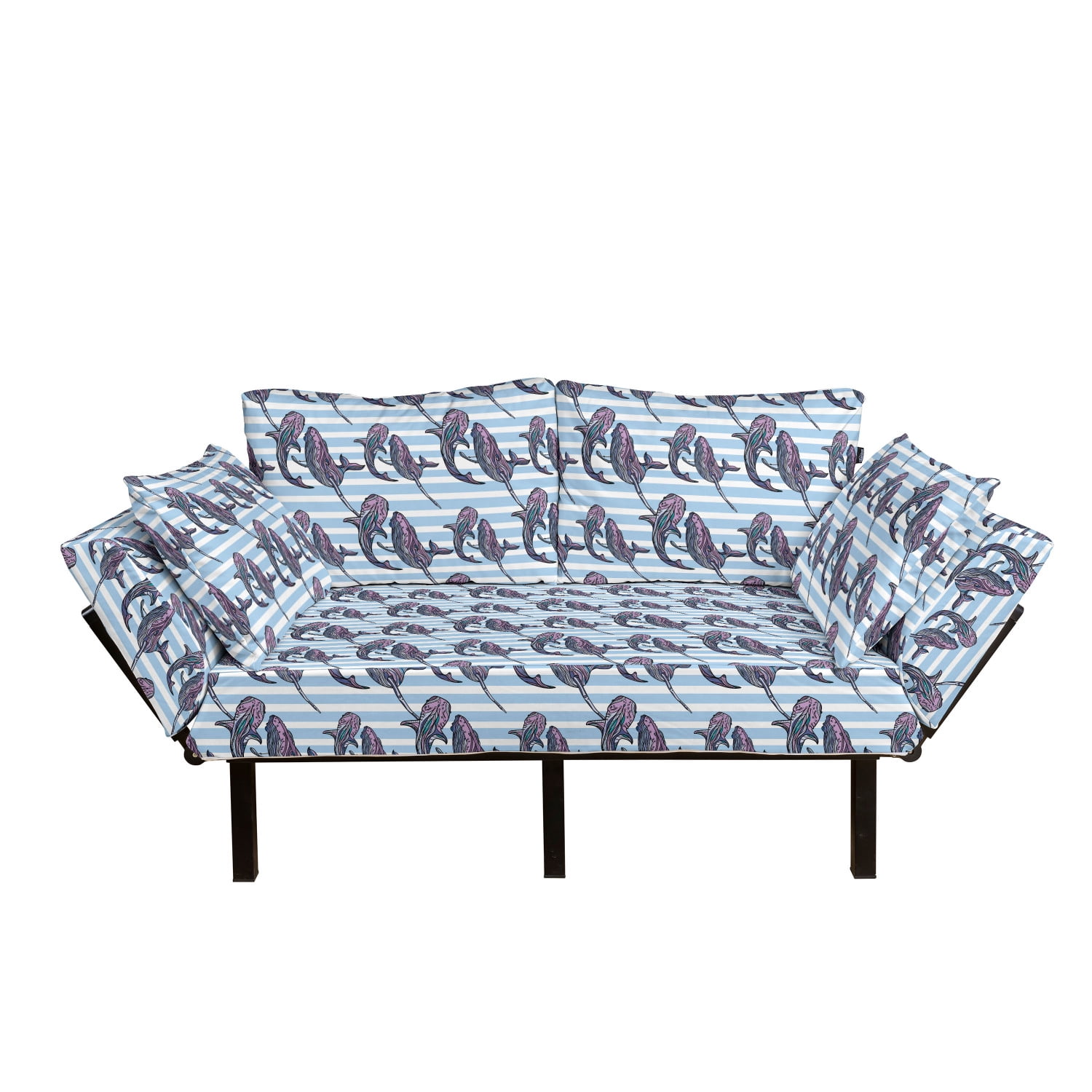 Whale Futon Couch, Vertical Stripes Background with Hand Drawn Abstract ...