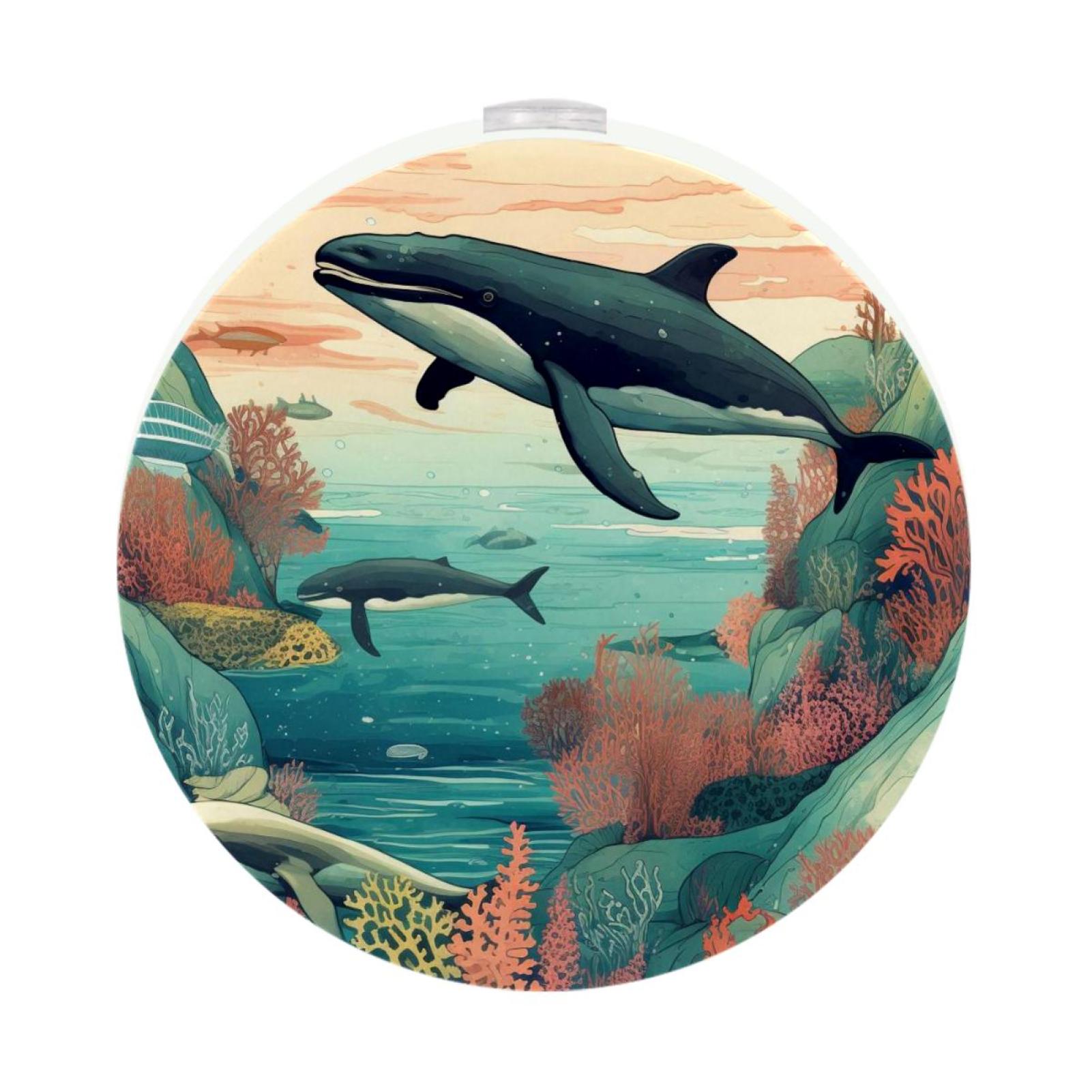 Whale LED Round Night Light - 2 Pack, Plug-in Motion Sensor Wall Lamp ...