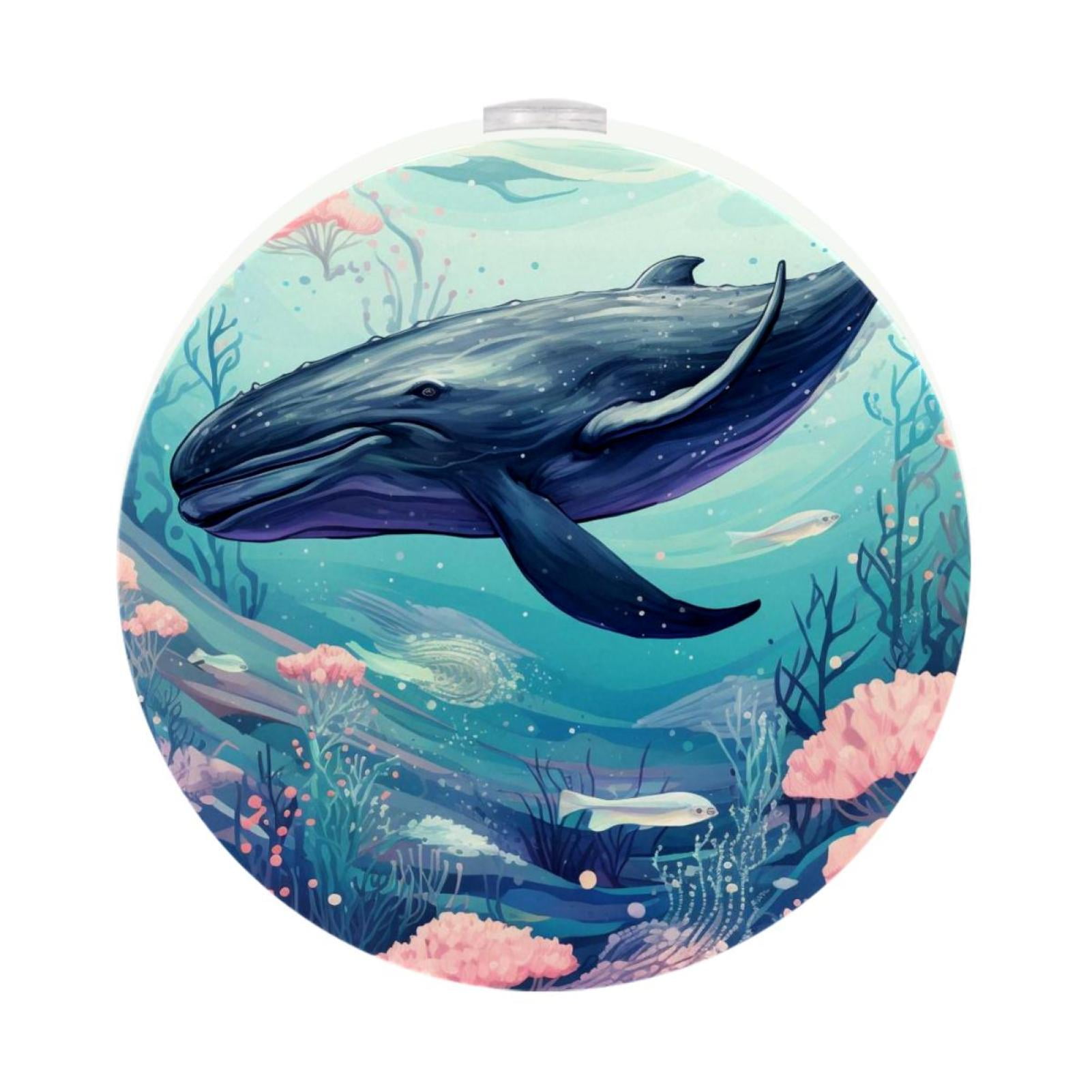 Whale LED Round Night Light-2PCS, Dimmable Plug-in Circle Wall Lamp ...