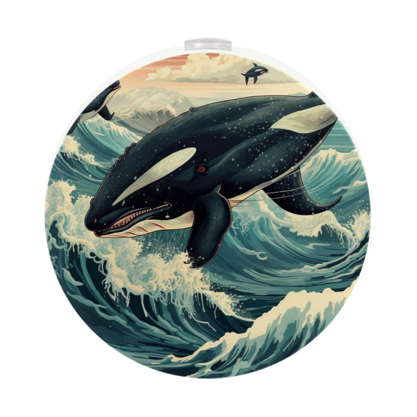 Whale LED Round Night Light-2PCS, Dimmable Plug-in Wall Lamp with Dusk ...