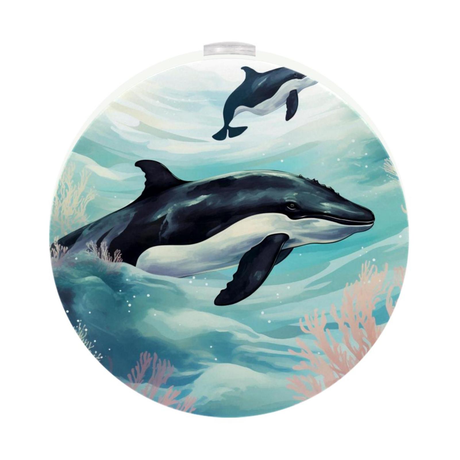 Whale LED Round Night Light-2PCS, Dimmable Plug-in Wall Lamp with ...