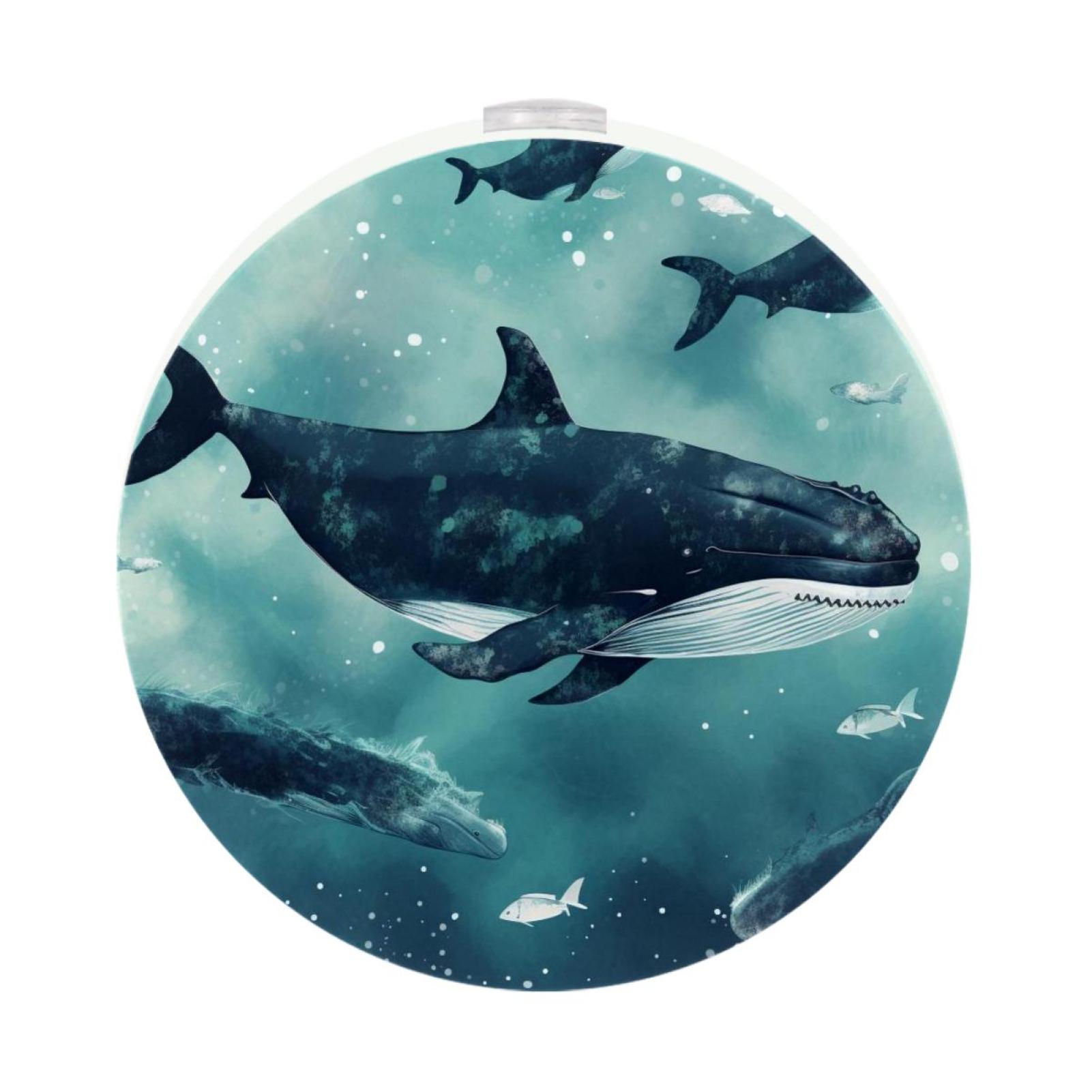Whale LED Round Night Light-2PCS, Energy-Efficient Plug-in Ambient Lamp ...