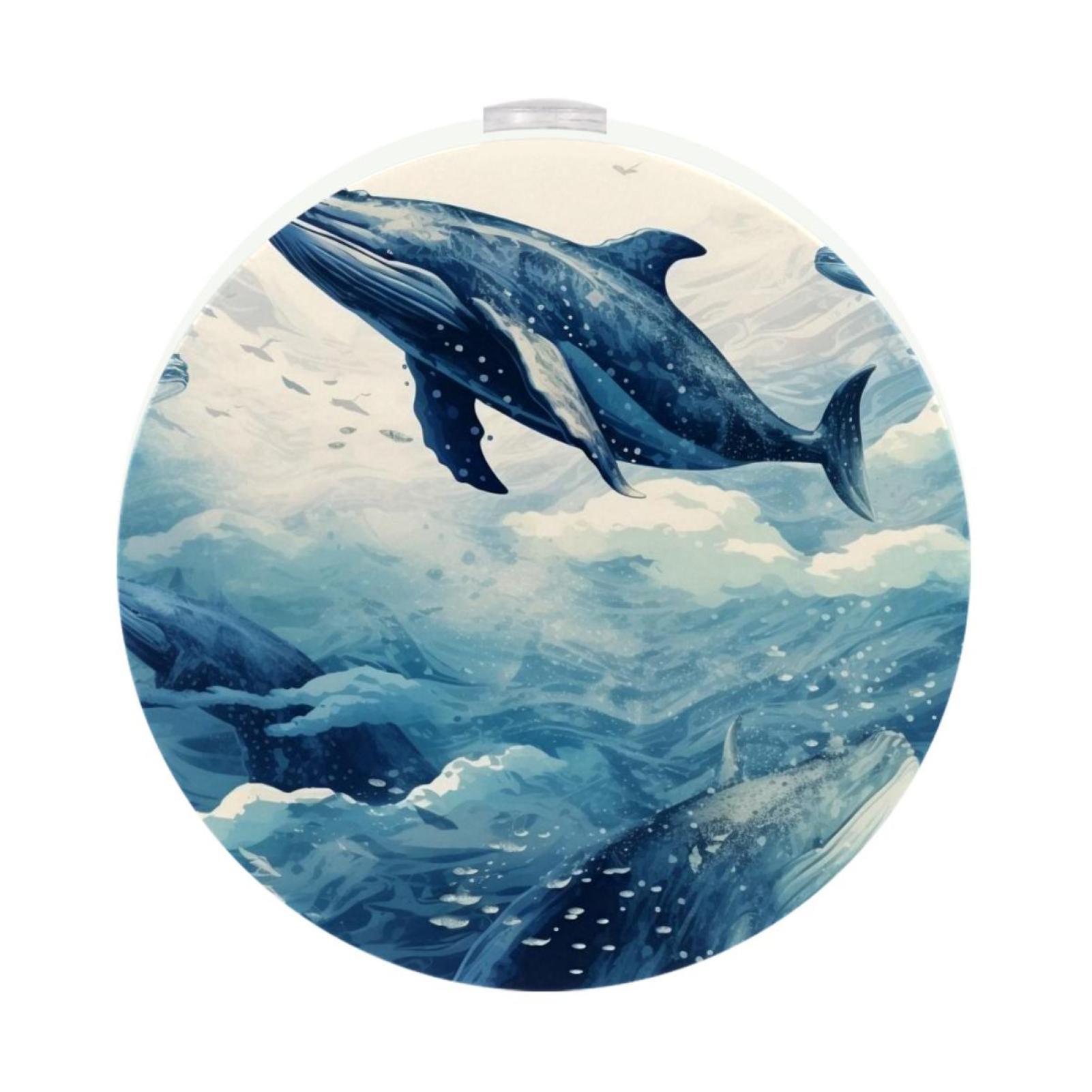 Whale LED Round Night Light-2PCS, Energy-Efficient Plug-in Ambient Lamp ...