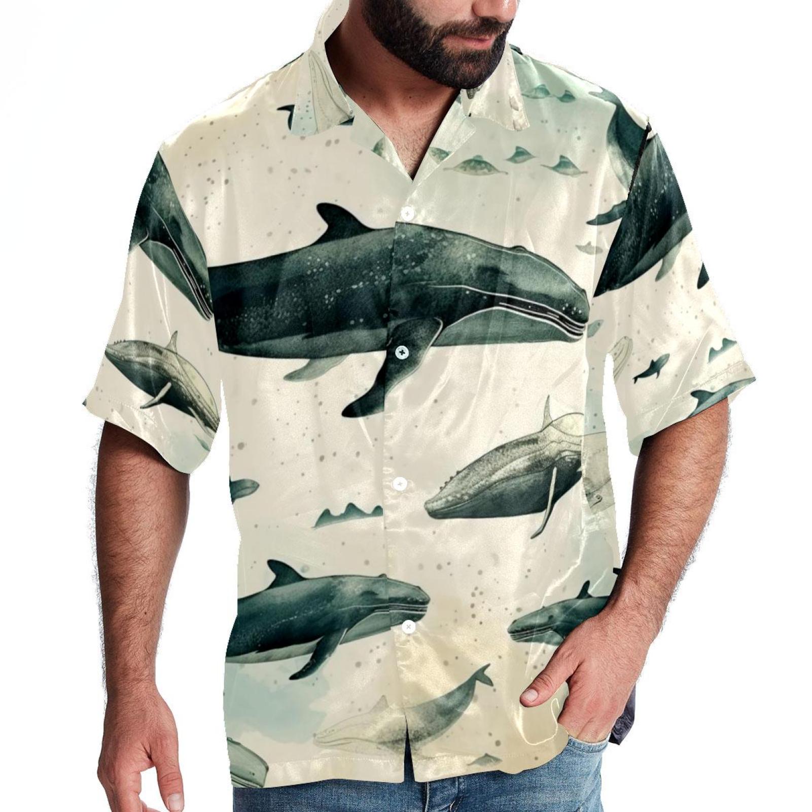 Whale Men's Hawaiian Short Sleeve Printed Button Down Poplin Casual ...