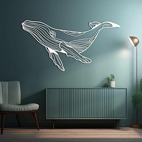 Whale Metal Wall Art, Large Blue Whale Wall Decor, Ocean Themed Modern ...