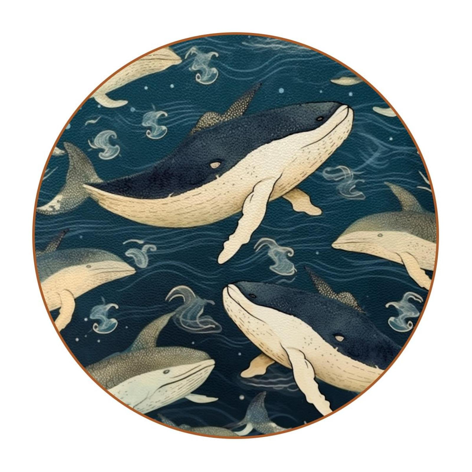 Whale Microfiber Leather Round Coasters (6PCS) - 11x11 cm/4.3x4.3 in ...