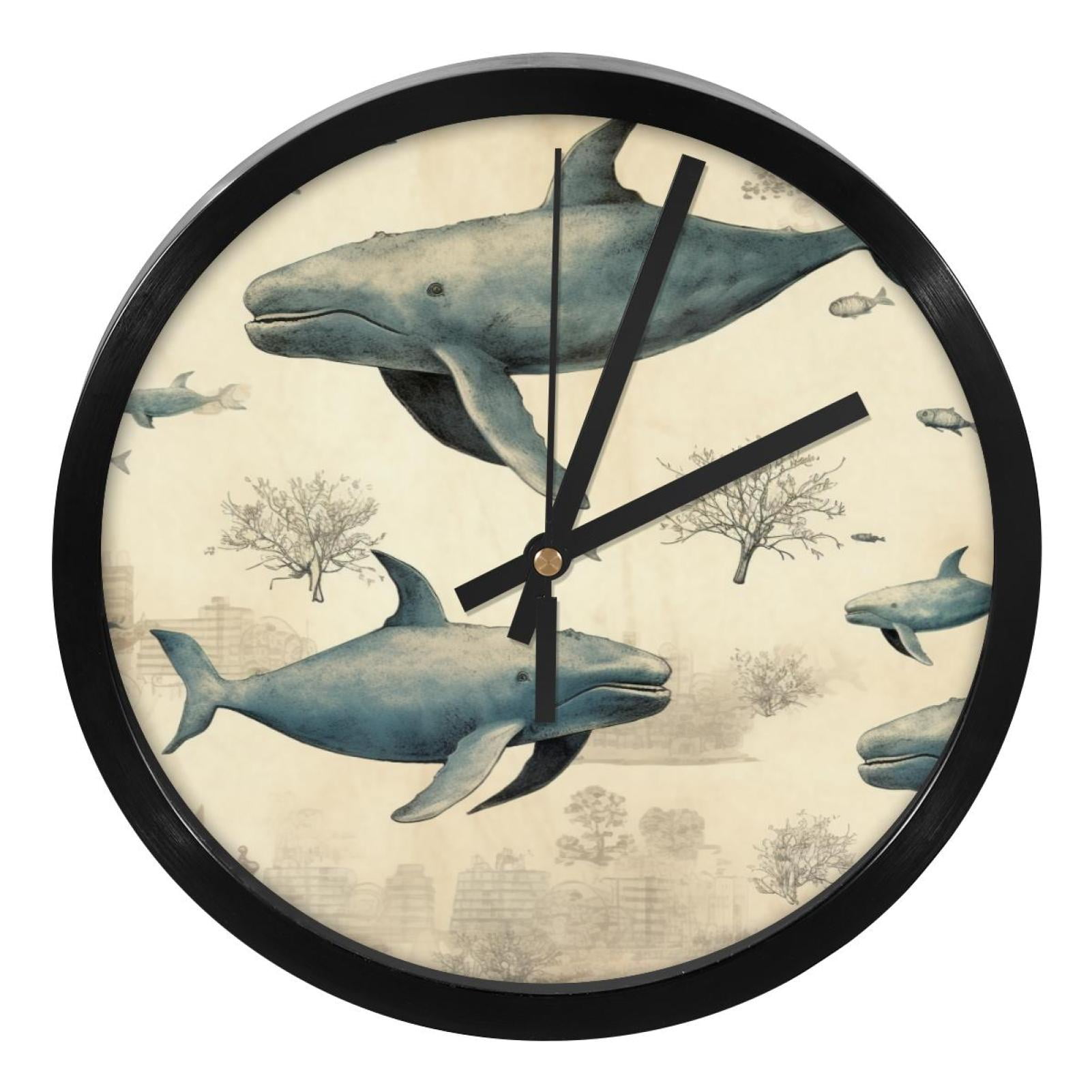 Whale Modern Wall Clock, 9.8 Inches, Silent Non-Ticking Round Digital ...